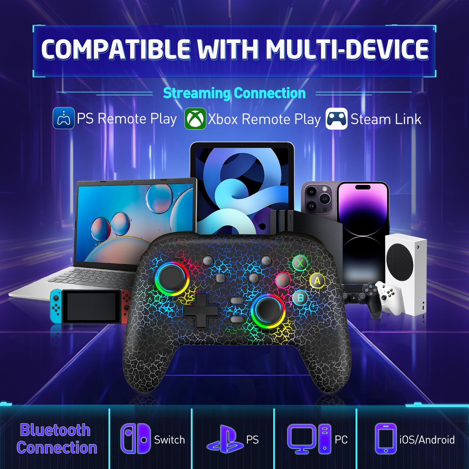 Koiiko Game Controller Gamepad for PC/PS3/PS4/PS5/Switch/iPad/iPhone/Android: Supports Wireless Connection, Cloud Gaming, Streaming on PS/Xbox/PC Console, Gaming Joystick with Back Button/Turbo/6-Axis