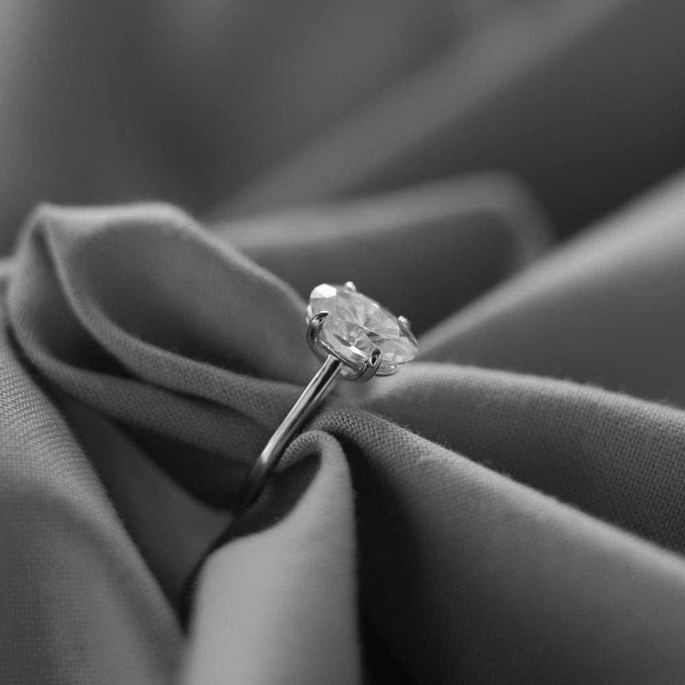 RITZIN Elongated Oval Cut 2 Carat White Moissanite Solitaire Engagement Rings in 925 Sterling Silver - 6