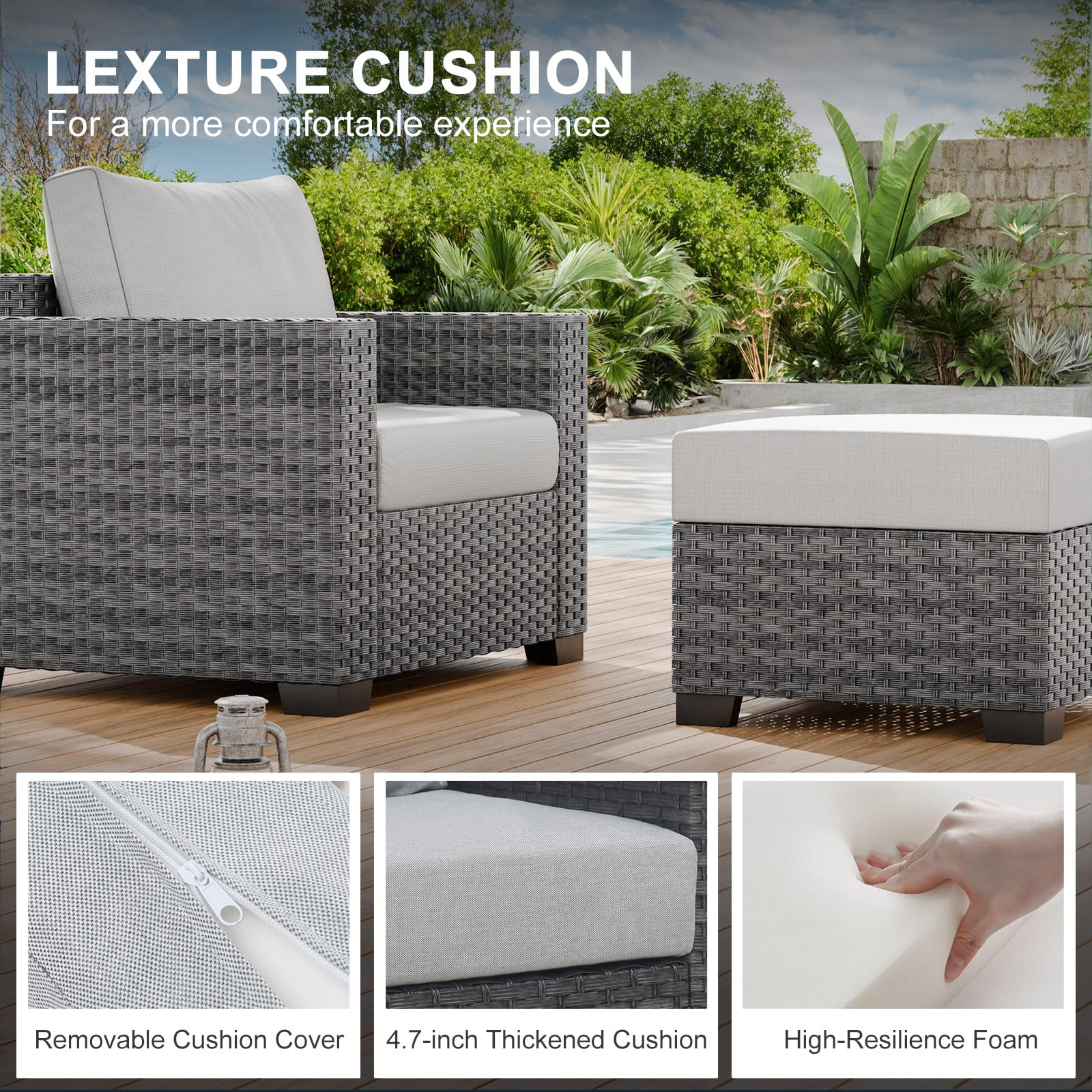 WELYAS Wicker Patio Sofa with Gray Cushions, Gray Rattan Outdoor Furniture for Porch Yard Deck Pool