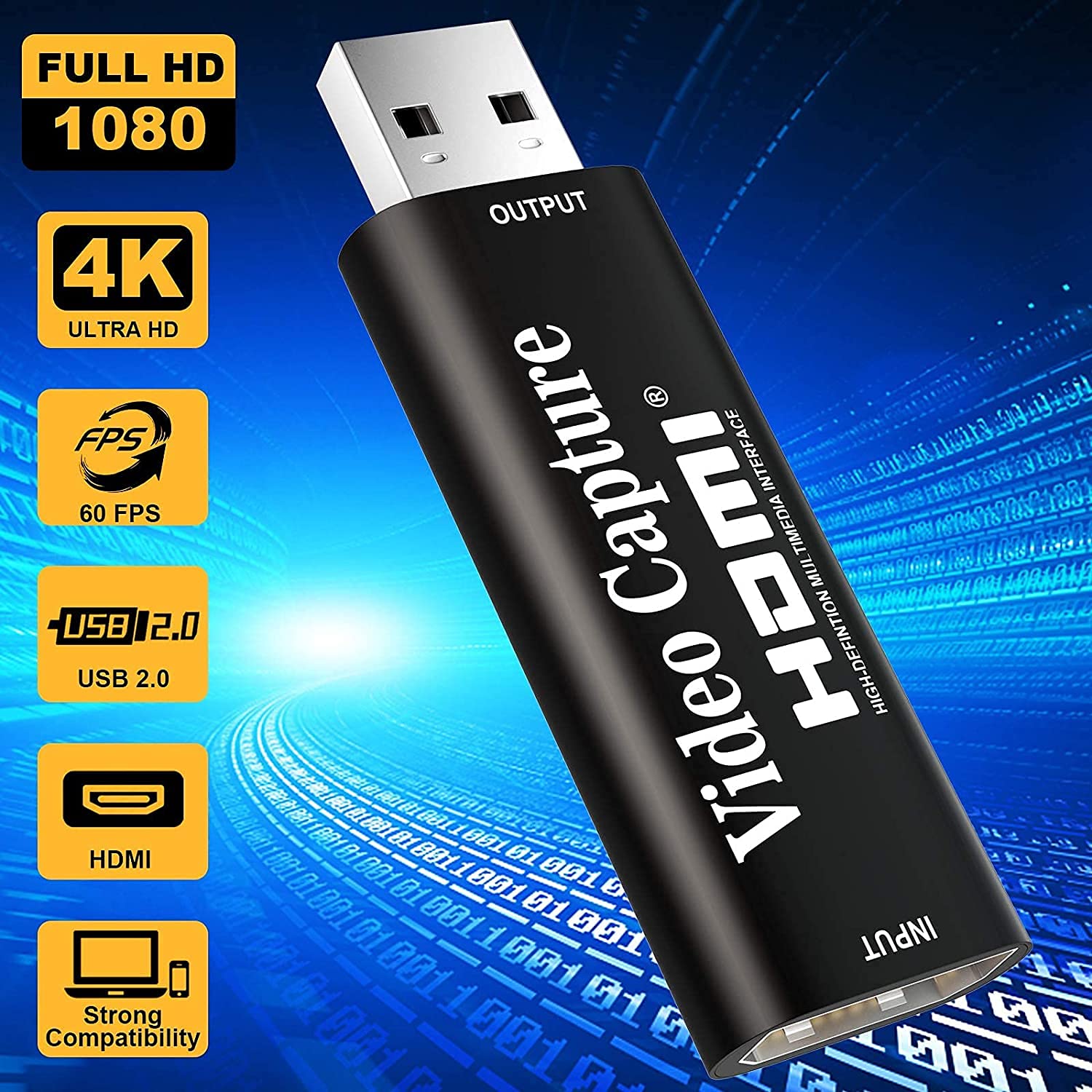 Xyyrys 4K Capture Card, 1080p 60fps Video Game Card HDMI USB3.0 with Mic Input Audio Output for Nintendo Switch Streaming Xbox One OBS PS4 PS5