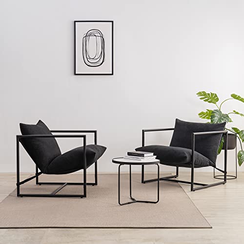ZINUS Aidan Sling Accent Chair / Metal Framed Armchair with Shredded Foam Cushioning, Black