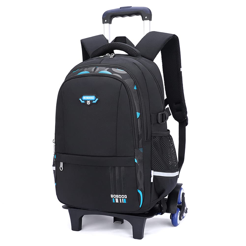 LANSHIYA 3Pcs Galaxy Kids Rolling Backpack Black Starry Sky with Wheels Trolley School Bag Set for Boys