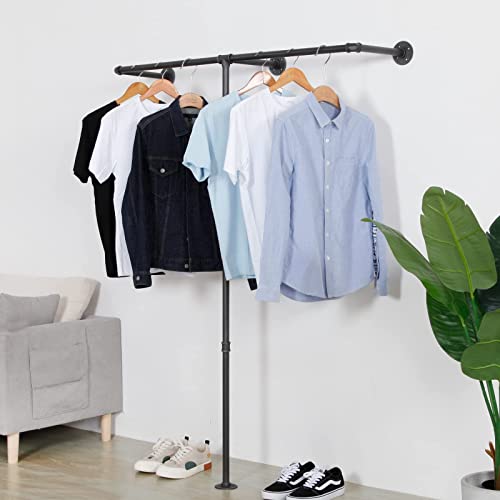 WJJAYY Industrial Pipe Clothes Rack, Heavy Duty Wall Mounted Black Iron Garment Bar,Retail Display Rack Closet Storage Clothes Organizer (47.2, Black)