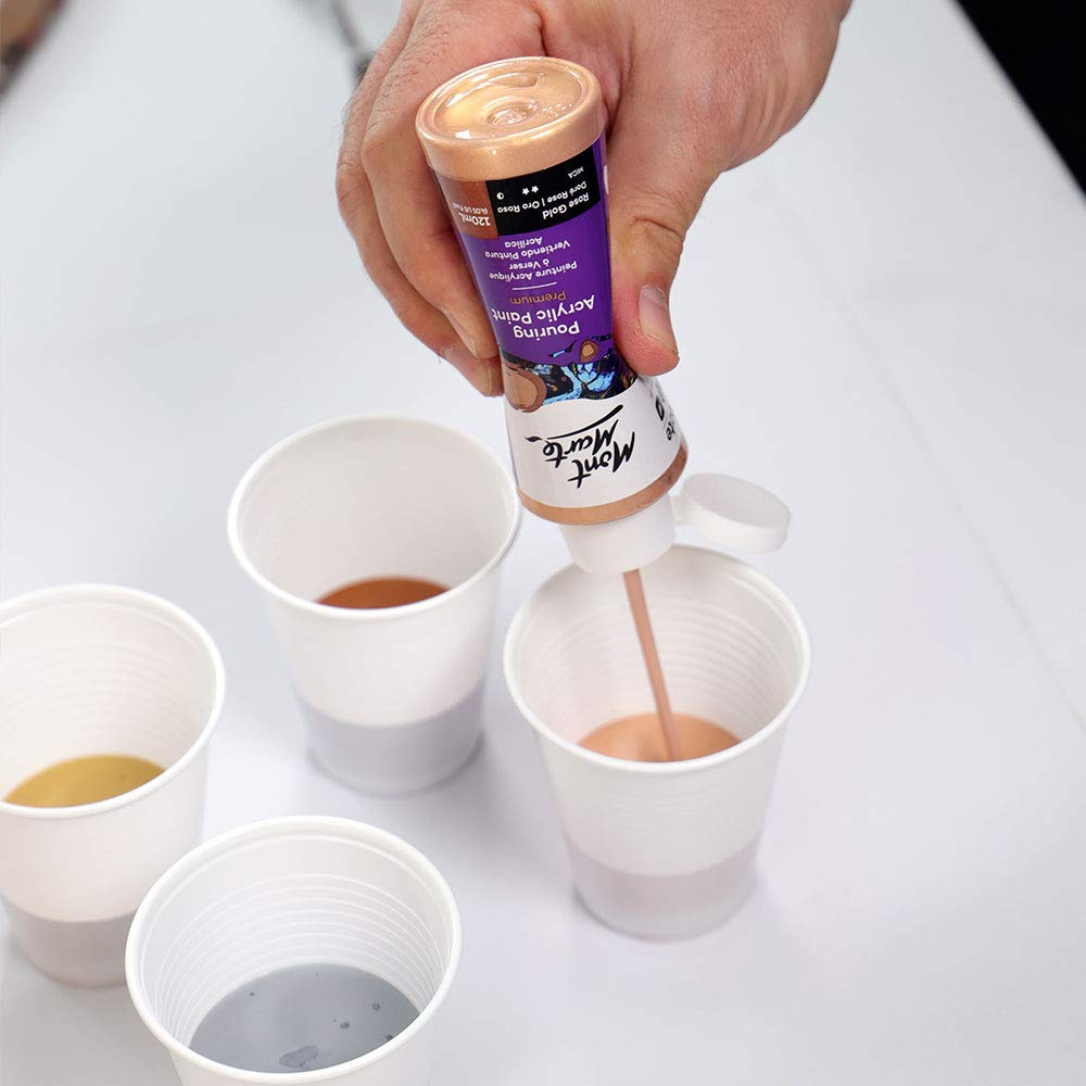 Mont Marte Premium Acrylic Pouring Paint Set, Metallic, 4 x 4oz (120ml) Bottles, Pre-mixed Acrylic Paint, Suitable for a Variety of Surfaces Including Stretched Canvas, Wood, MDF and Air Drying Clay.