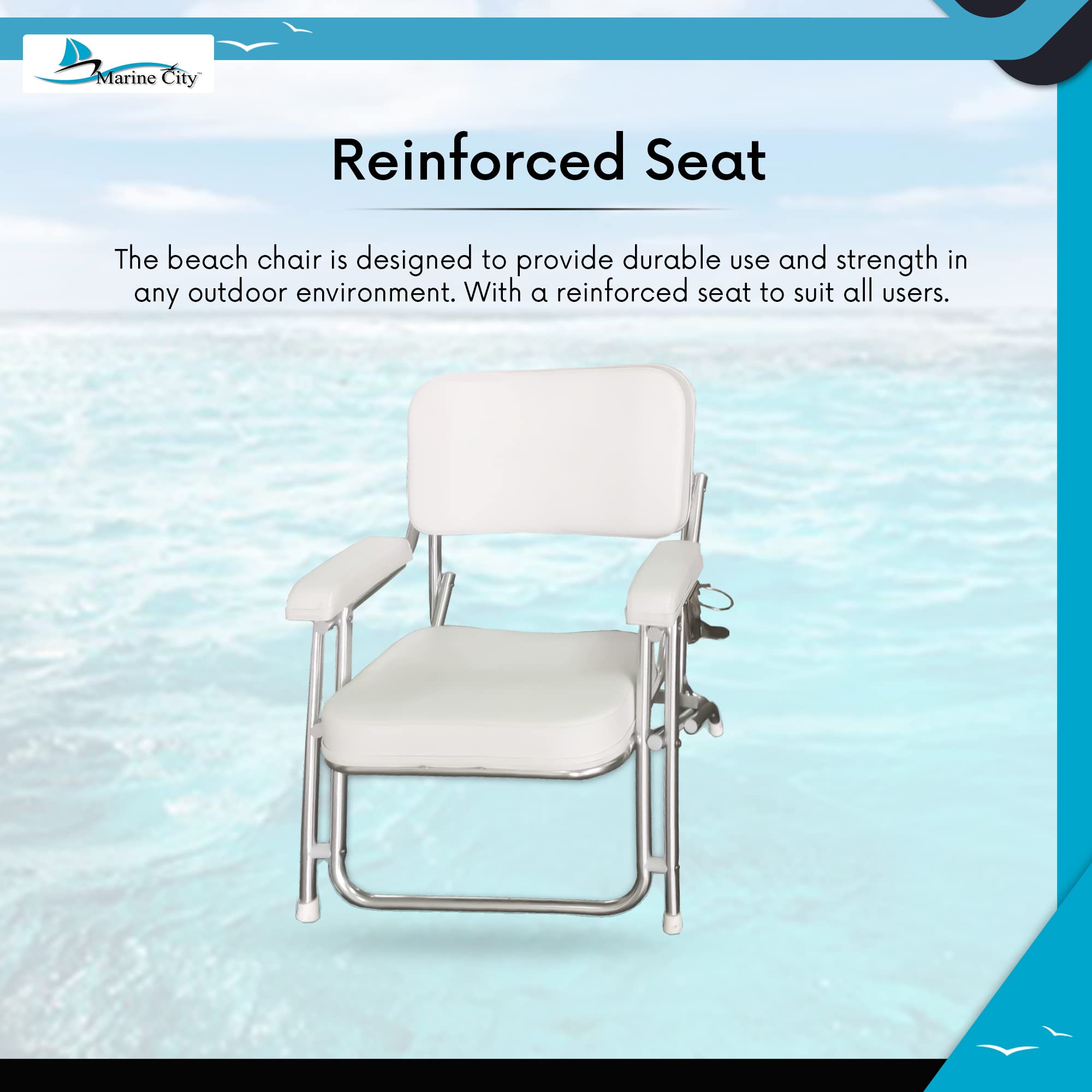 MARINE CITY Aluminum Portable Folding Cushioned Comfortable Boat Deck Beach Chair with Foam Padding for Marines β Boats β Yachts β Ships (Pack of 1)