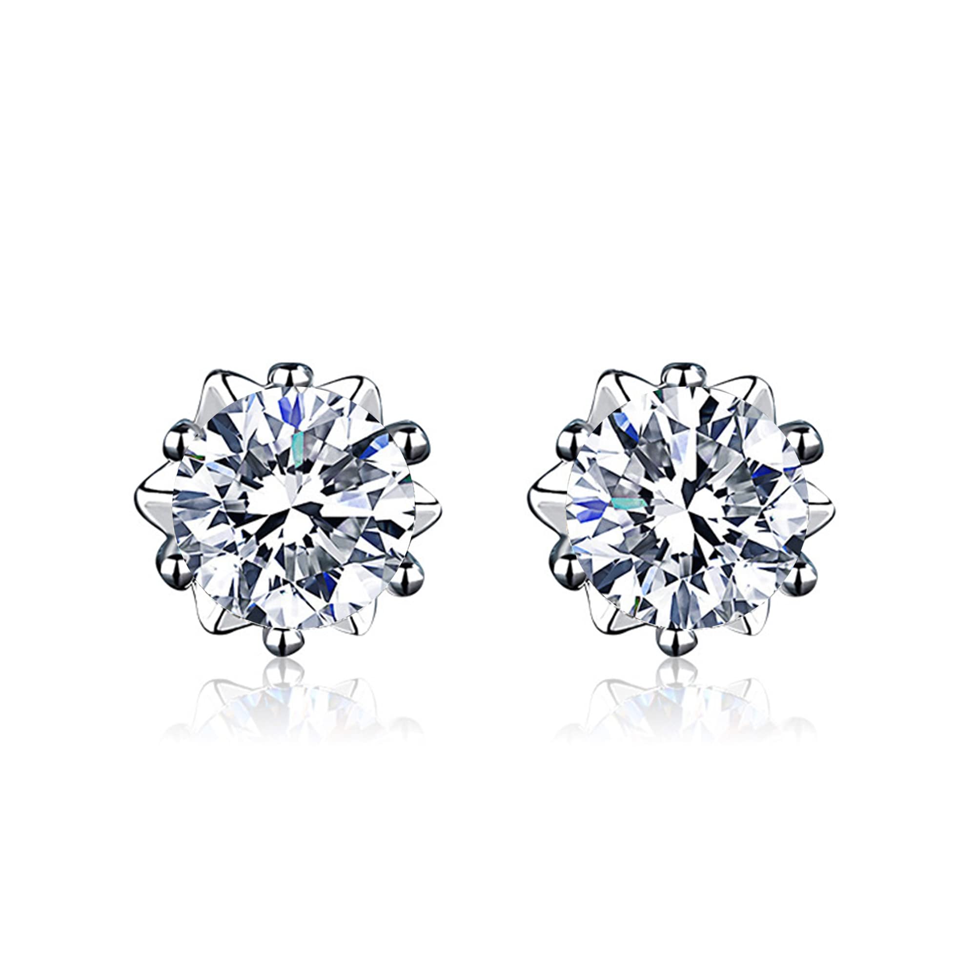 OMANIAC 1CT-2CT Real Moissanite Diamond Stud Earrings, 18K White Gold Plated Sterling Silver Earrings Studs for Women Trendy Hypoallergenic (1CT)