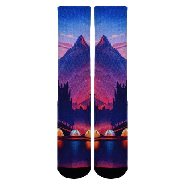 Sierra Socks Valley Camping Pattern CoolMax Socks, Nature Collection for Men & Women Colorful Crew Socks