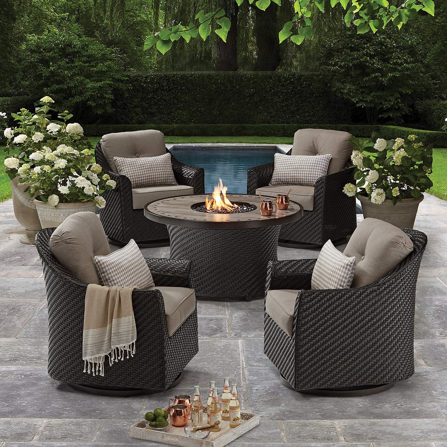 Mark Agio Member's Heritage 5-Piece Outdoor Fire Pit Chat Set with Sunbrella Fabric