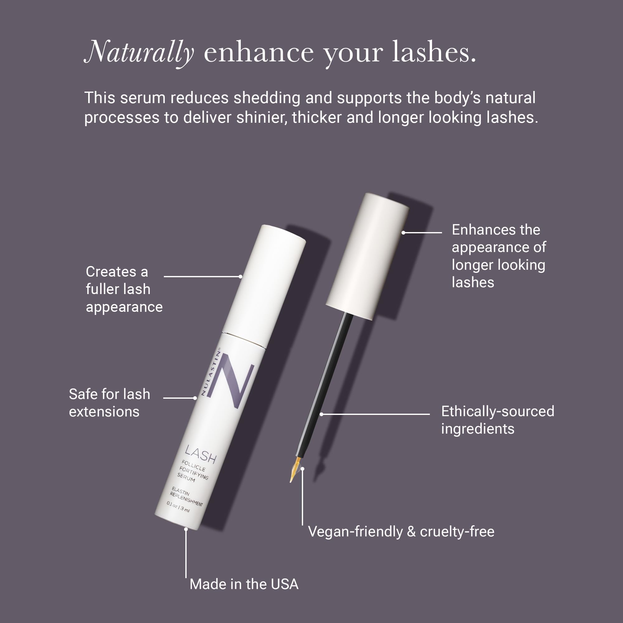 NULASTIN LASH Follicle Fortifying Serum with Elastaplex, Eyelash Boosting Treatment for Longer Looking Lashes, Vegan-Friendly & Cruelty-Free (3 ml)