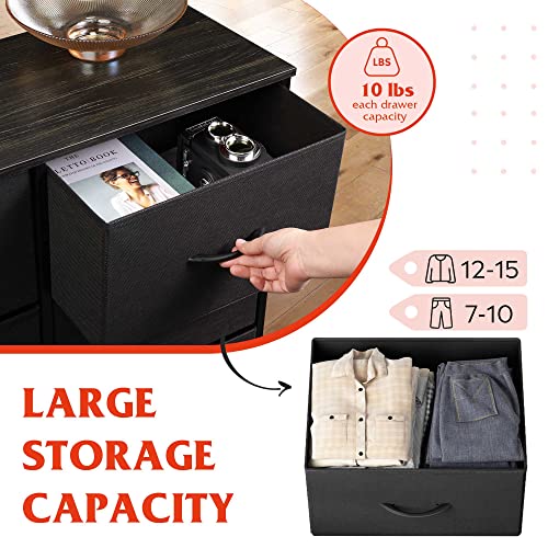 WLIVE 10-Drawer Dresser, Fabric Storage Tower for Bedroom, Hallway, Nursery, Closets, Tall Chest Organizer Unit with Textured Print Bins, Steel Frame, Wood Top, Easy Pull Handle, Charcoal Black