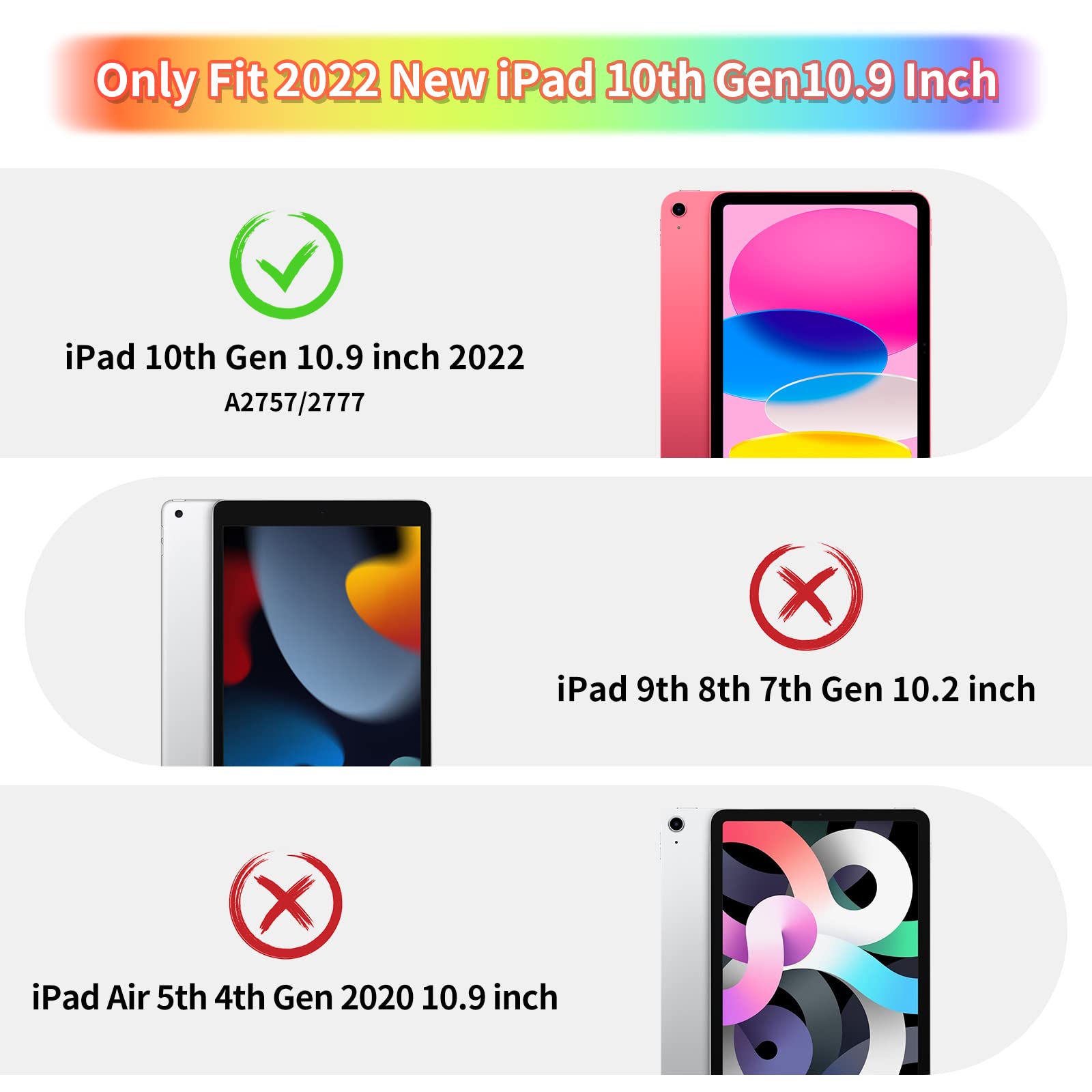 WESADN for iPad 10th Generation Case 2022 with Butterfly Kickstand/Screen Protector/Lanyard/Keychain Case with Pencil Holder for Girls Tablet Cover for iPad 10th Gen 10.9'' Rainbow Pink