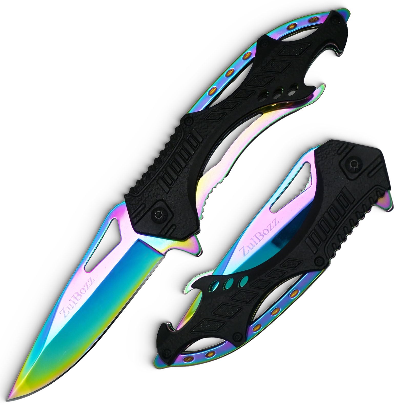 ZulBozz 8.3 Inch Folding Pocket Knife, 440C Steel Blade for Camping, Hiking, Outdoor Survival, EDC Tool for Unboxing Packages, Fishing, Hunting, Multicolor Finish, Christmas Gift for Men & Women