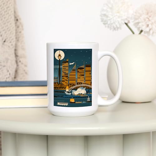 Lantern Press Sydney, Australia, Retro Skyline (no text) (15oz White Ceramic Coffee and Tea Mug, Dishwasher and Microwave Safe)