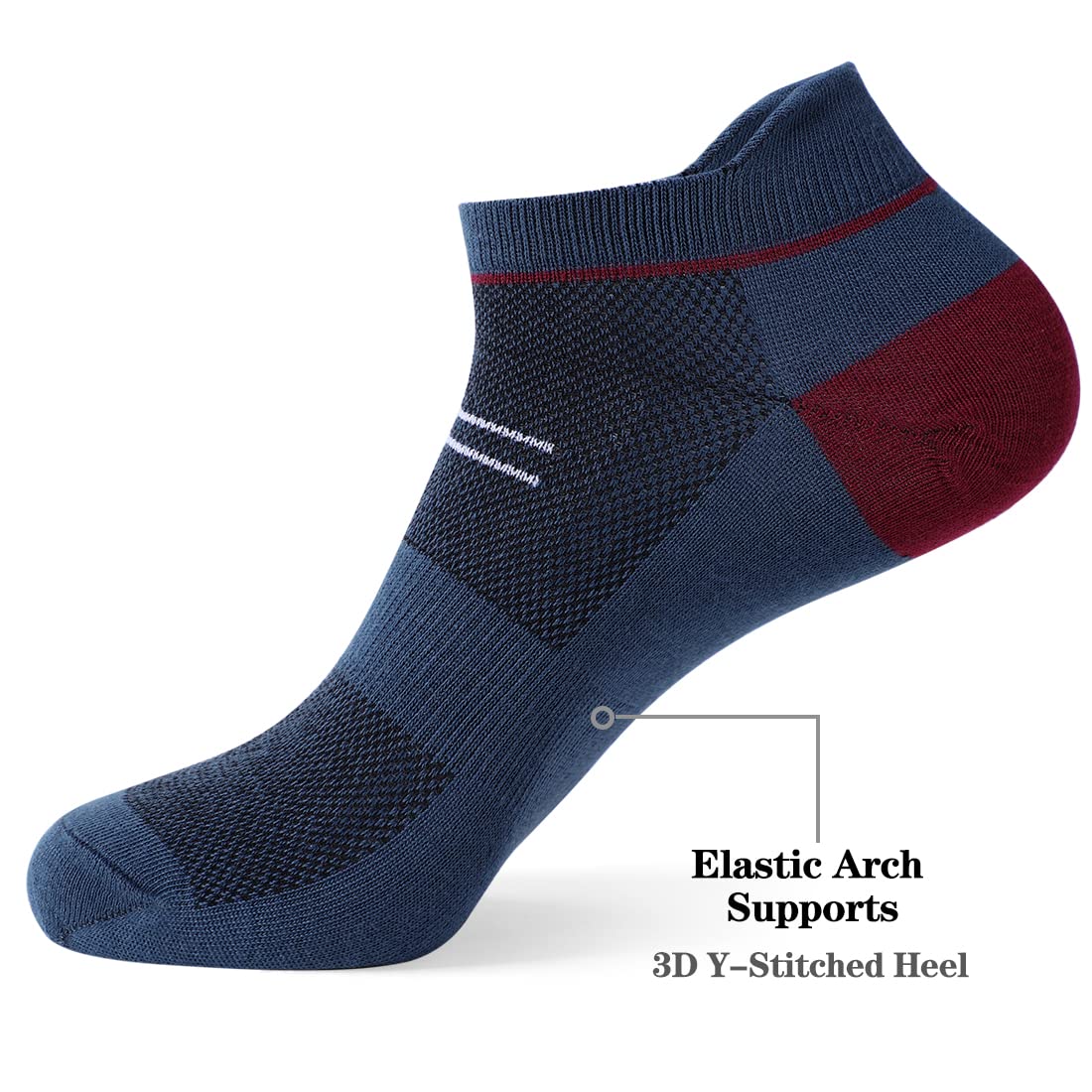 pureluca No Show Socks Ankle Low Cut Socks for Mens, Non Slip, 6 Pairs, Blue