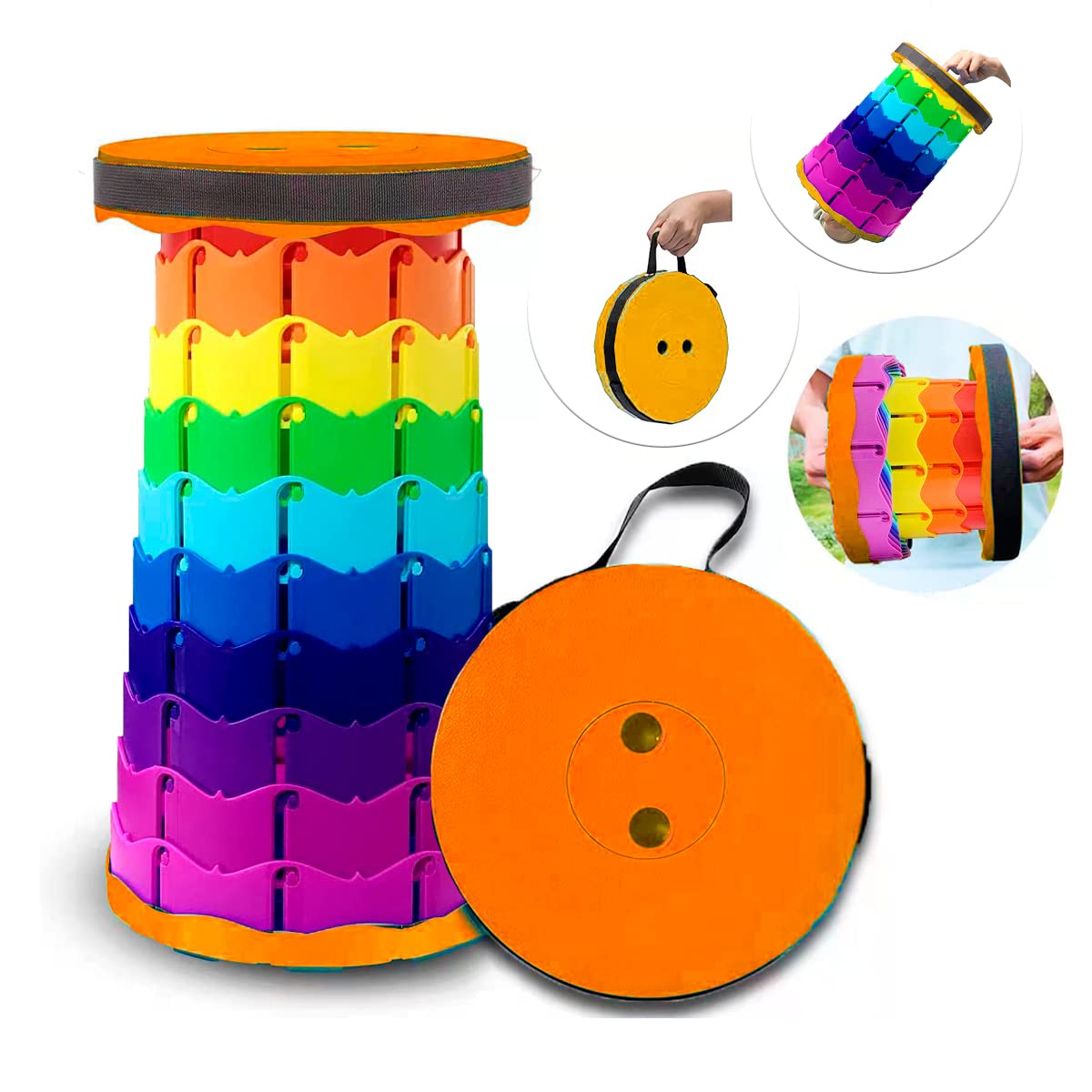 Retractable Folding Stool, Retractable Plastic Hand Chair, Lightweight Yet More Sturdy, Collapsable Portable Stool, Load Capacity 400lbs, for Camping, Fishing, Line up. (Rainbow)