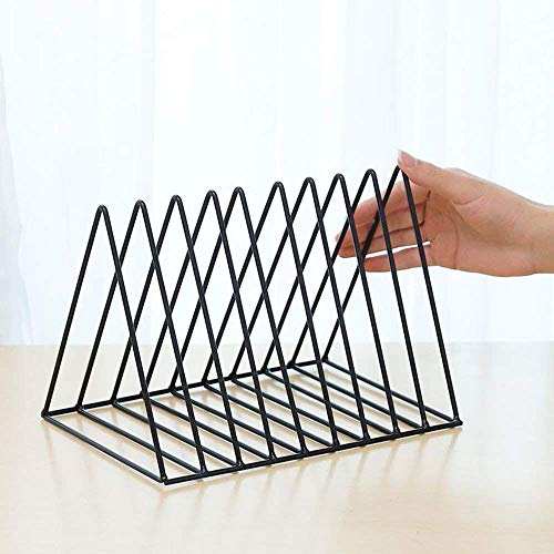 Magazine Rack Book Record Holder, Desktop Iron Storage Rack Bookshelf Multifunction Triangle File Organizer Decor Home Office (Black)