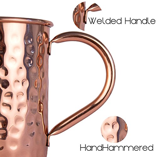 Moscow-Mix Moscow Mule Mugs Set of 2 Copper Cups - 100% Copper Mugs for Moscow Mules and Whisky Mules - Hammered Copper Cups Includes Copper Shot Glass for Party - Includes Premium Gift Box
