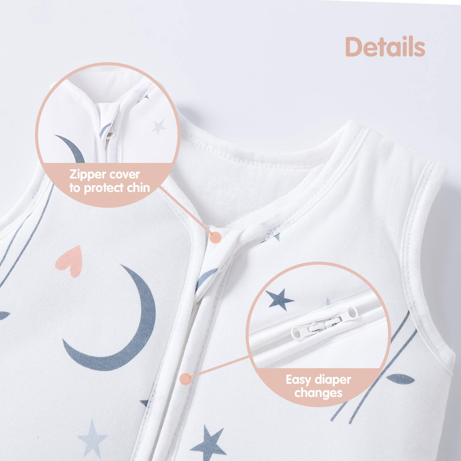 Mosebears Sleep Sack Baby Winter Wearable Blanket with 2-Way Zipper,2.5 TOG Cotton Sleep Sack Unisex (White Animal, 6-12 Months)