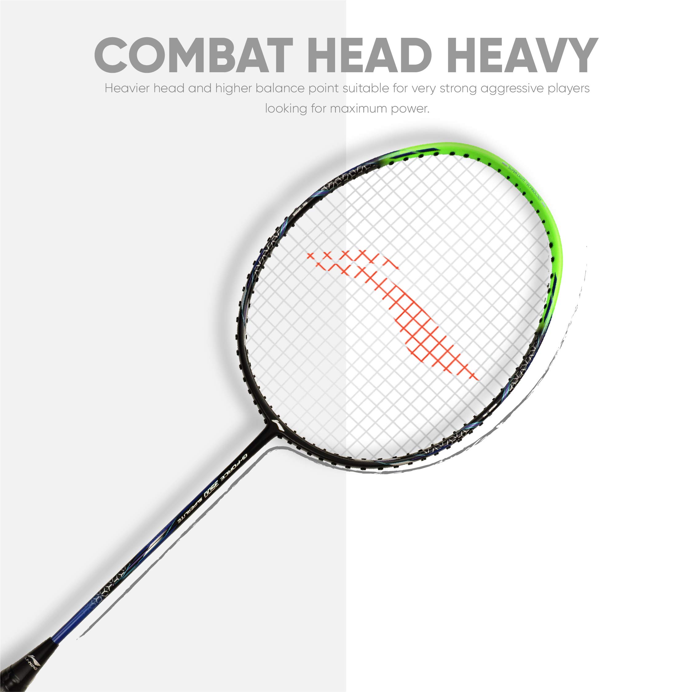 Li-Ning G-Force Superlite 3500 Carbon-Fiber Strung Badminton Racquet with Free Full Cover (Black/Green)