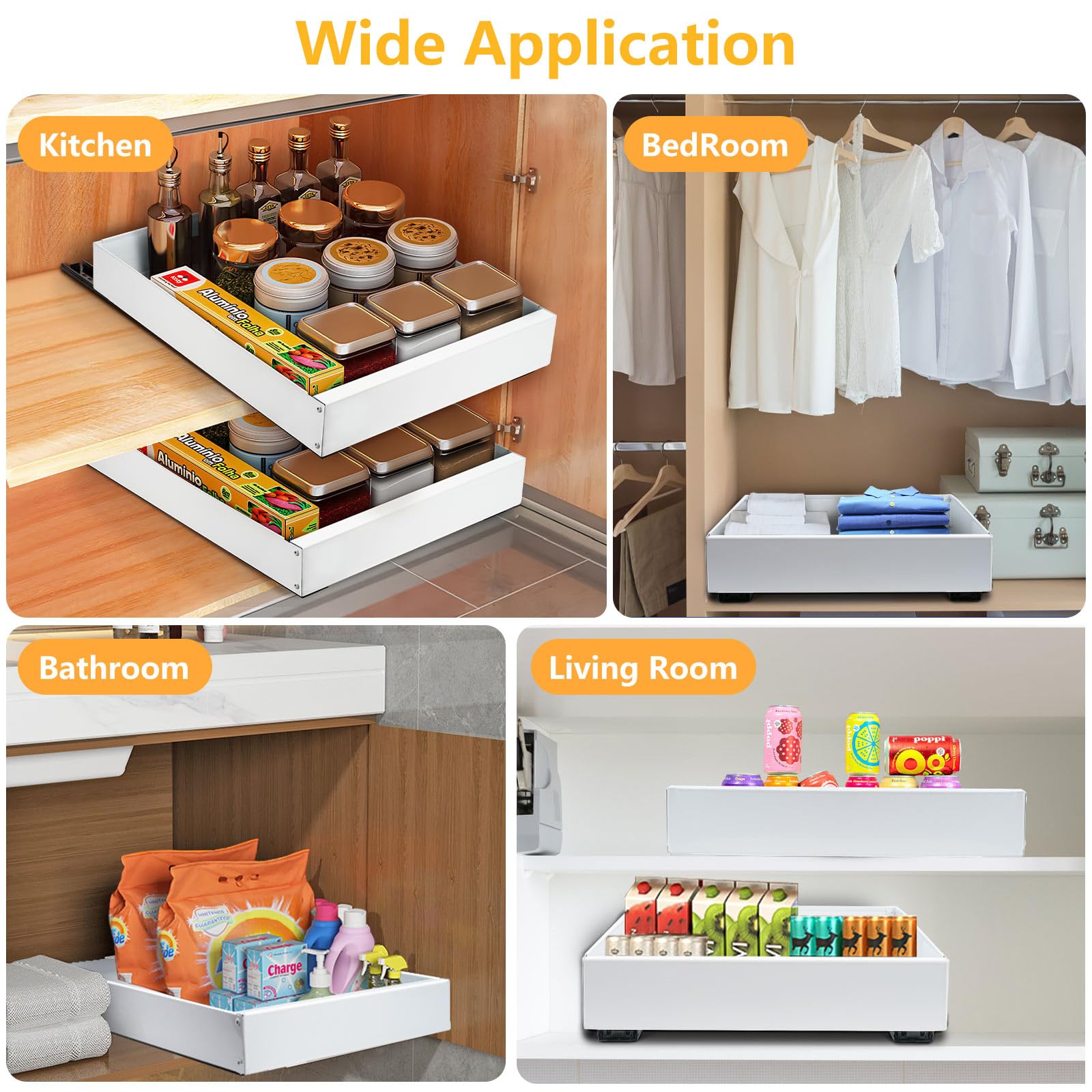 LINGSFIRE Pull Out Cabinet Organizer Heavy Duty Cabinet Pull Out Shelves Kitchen Cabinet Drawers Slide Out Pantry Shelves Multi-Purpose Pull-Out Home Organizers For Kitchen Bathroom (1 Pack)