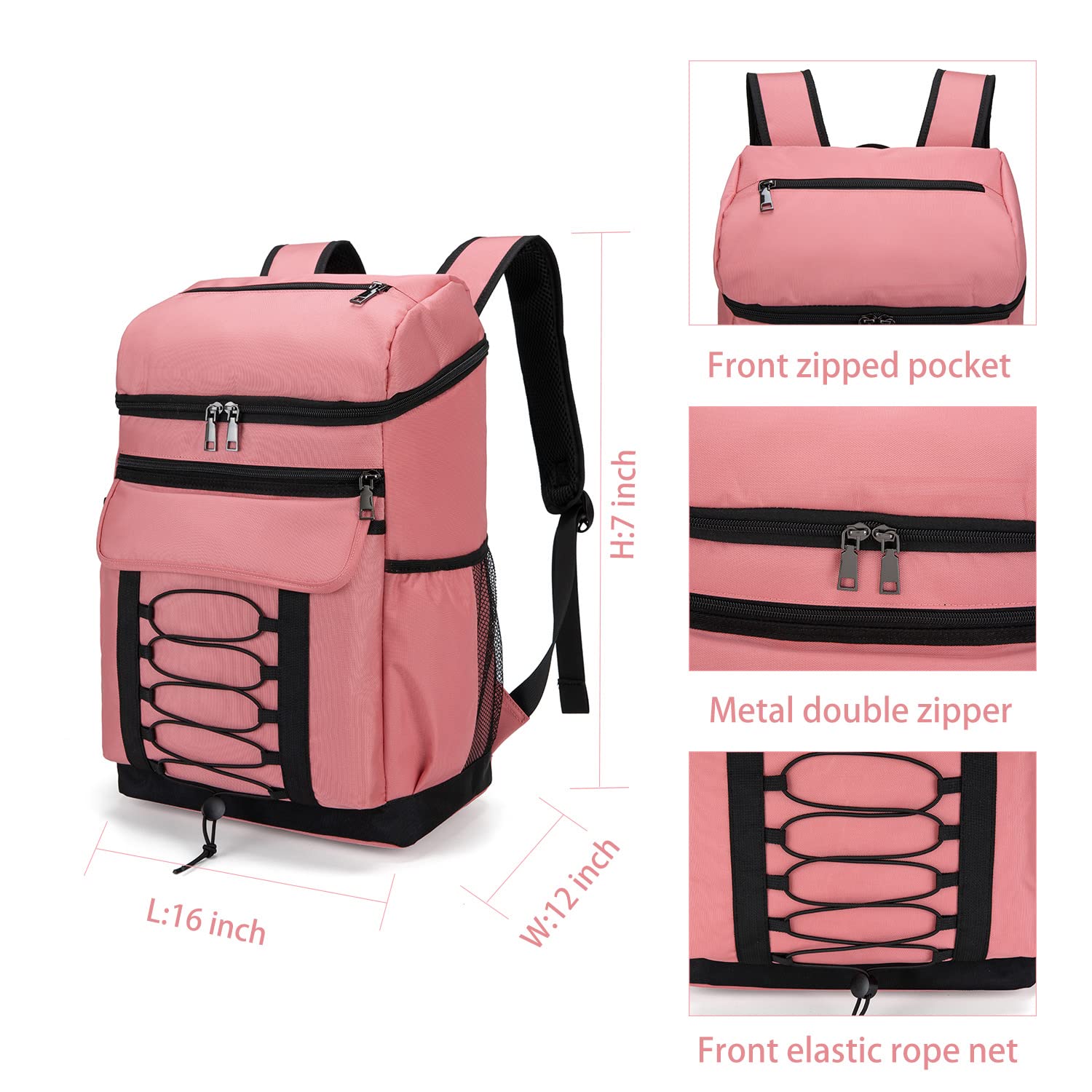 Seyfocnia Backpack Cooler, 25L Capacity, Pink, PVC Material, Insulated, Leakproof, Travel, Camping, Lunch, Hiking