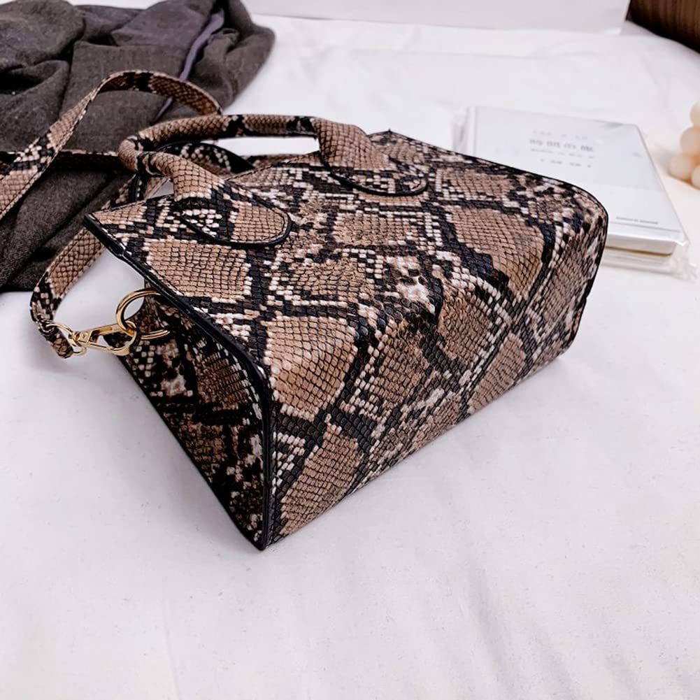 Retro Animal Snake Cow Print Women Messenger Handbag PU Top-Handle Shoulder Bags, Light Brown, 21 x 18 x 5cm