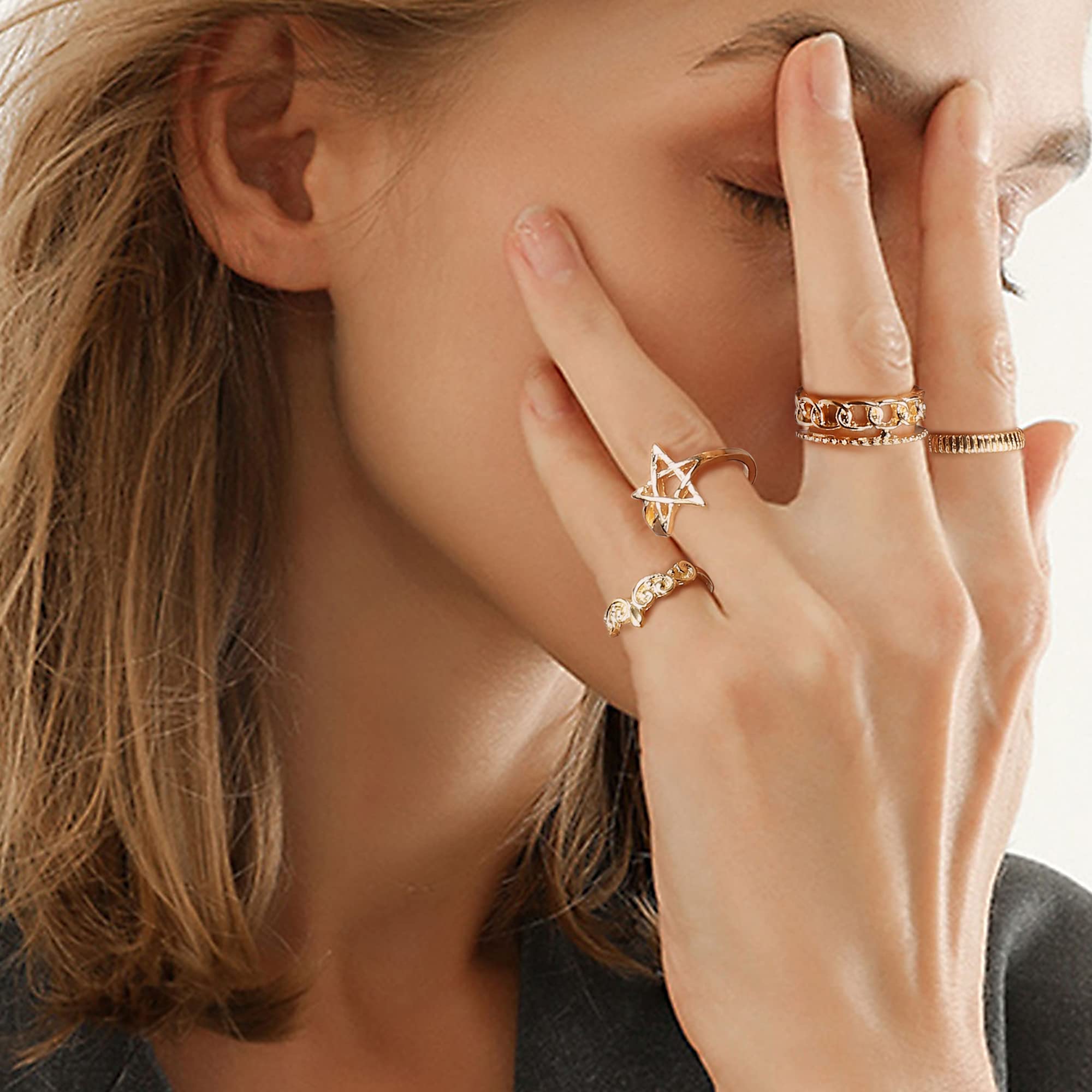 ORAZIO 70 Pcs Vintage Gold Knuckle Rings for Women Boho Stackable Rings Chain Snake Butterfly Finger Rings Trendy Aesthetic Adjustable Rings Pack
