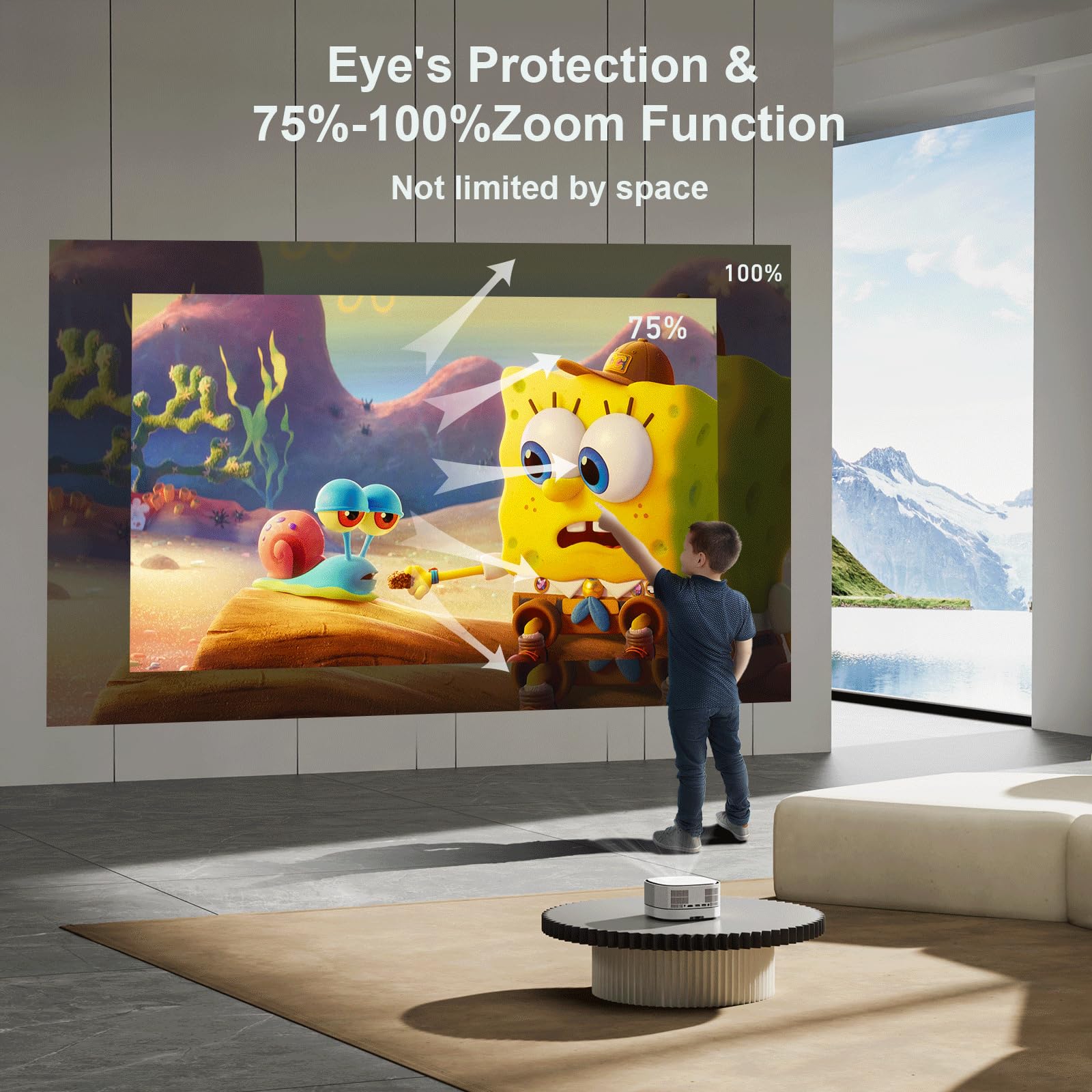 Mini-Portable-Projector with 5G WiFi and Bluetooth 1080P: 550 ANSI Battery-Powered Outdoor Projector with Electric-Focus, Lisowod Smart Movie Proyector with Battery for Outdoor/Indoor Use with Zoom
