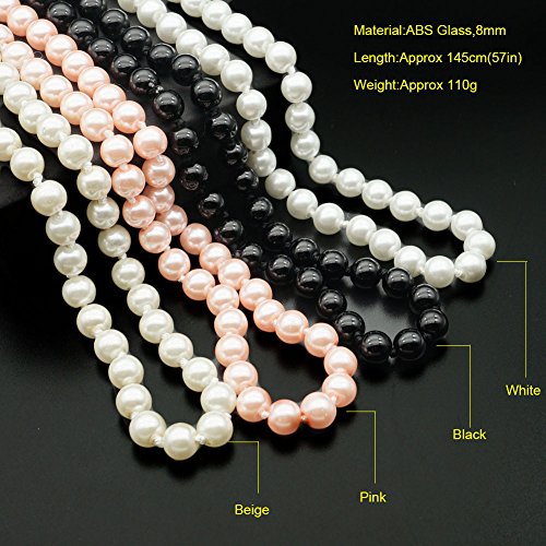 JSEA Be 57'' Length 8mm Simulated Glass Pearl Long Necklace Multi Layer Statement Necklace Women