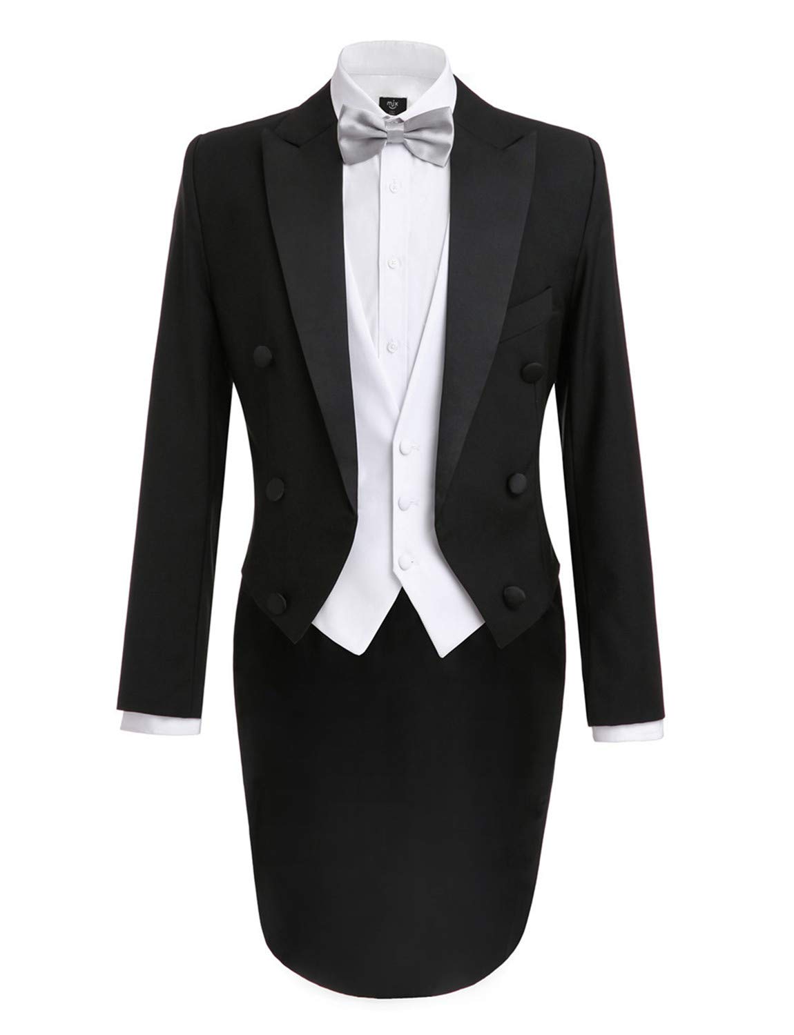 Lilis Men's Fashion 3 Piece Black Tuxedo Tails Includes Tailcoat Vest& Formal Pants