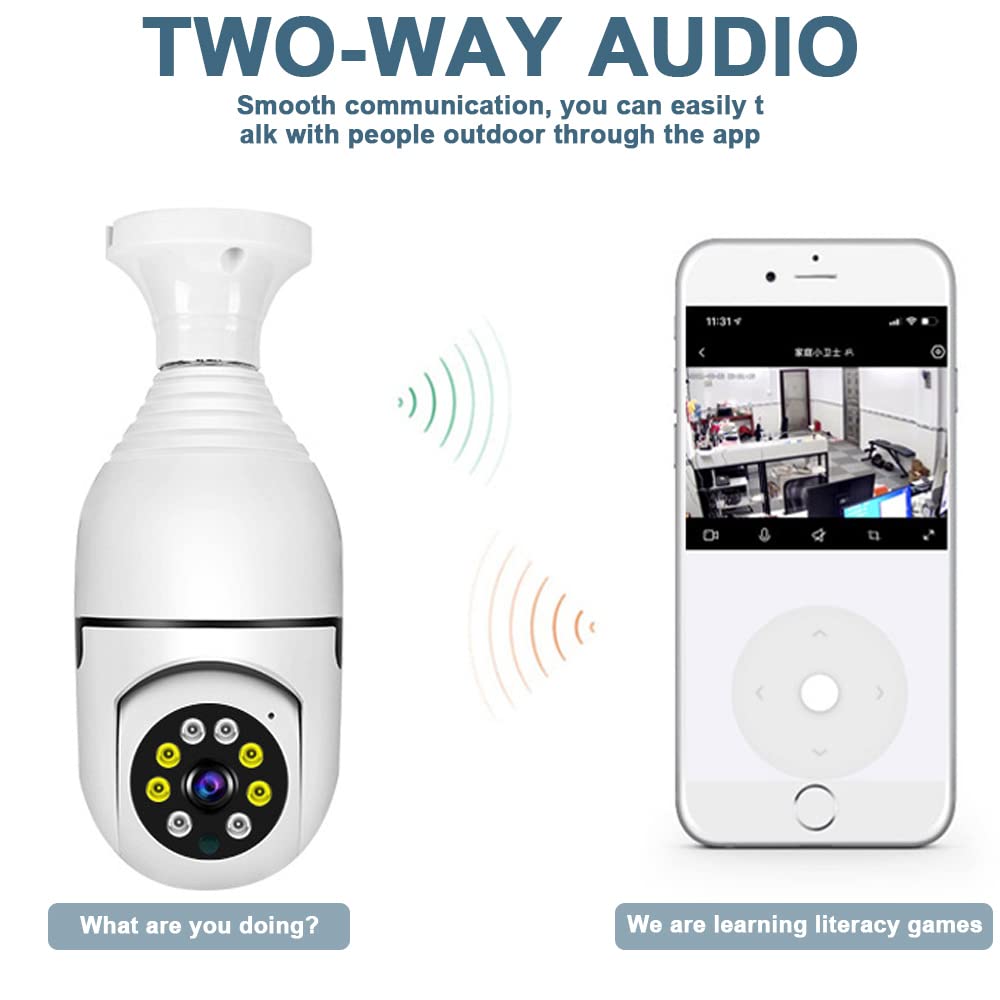 TONSAN Light Bulb Camera Security Camera, Home Cameras System with Human Motion Detection and Alarm , Wireless Bulb Camera 1080P 360 Degree Outdoor Indoor Panoramic Camera(2PCS)