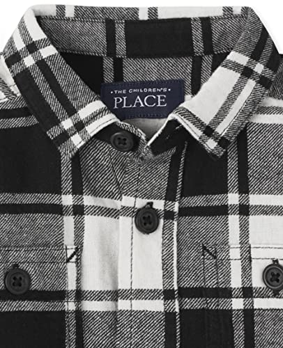 The Children's Place Baby Toddler Boys Long Sleeve Buffalo Flannel Button Down Shirt, Black Plaid, 5T
