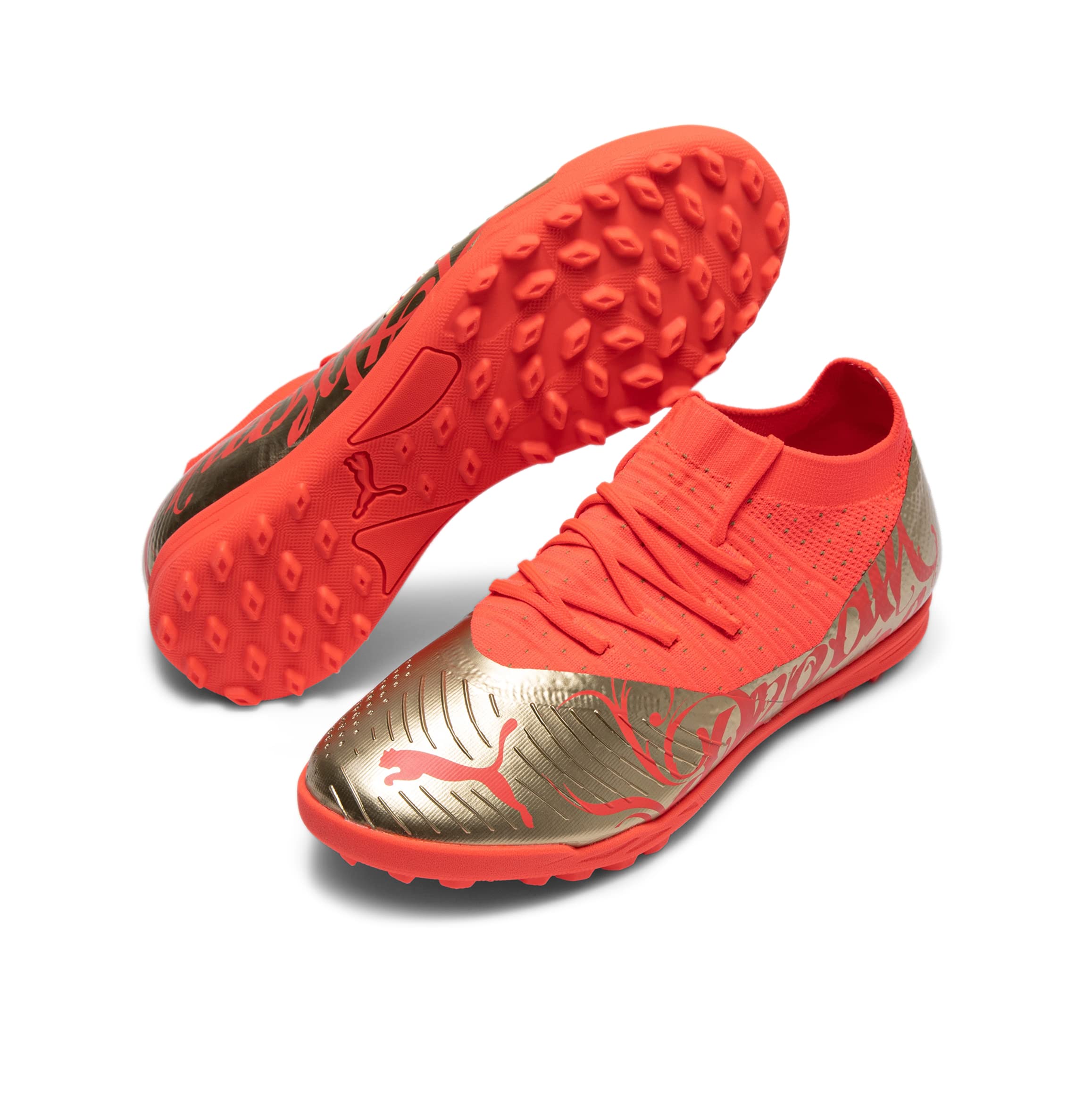 Puma Future Z 3.4 Neymar Jr. Turf Training Sneaker, Fiery Coral-Gold, 3 US Unisex Big Kid