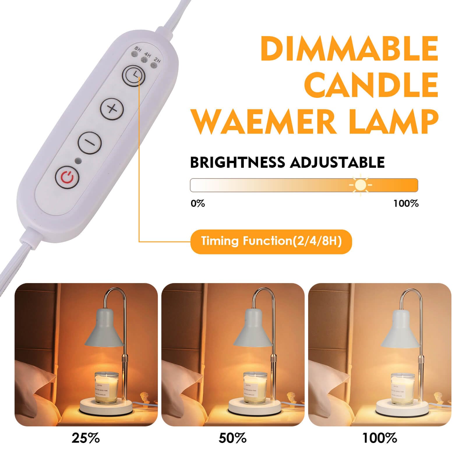 Liknapho Candle Warmer Lamp with Timer for Home Decor, Adjustable Height Scented Wax Melt Warmer, Compatible with Small & Large Candle, Smokeless Electric Candle Lamp Warmer, 2 Bulbs Included