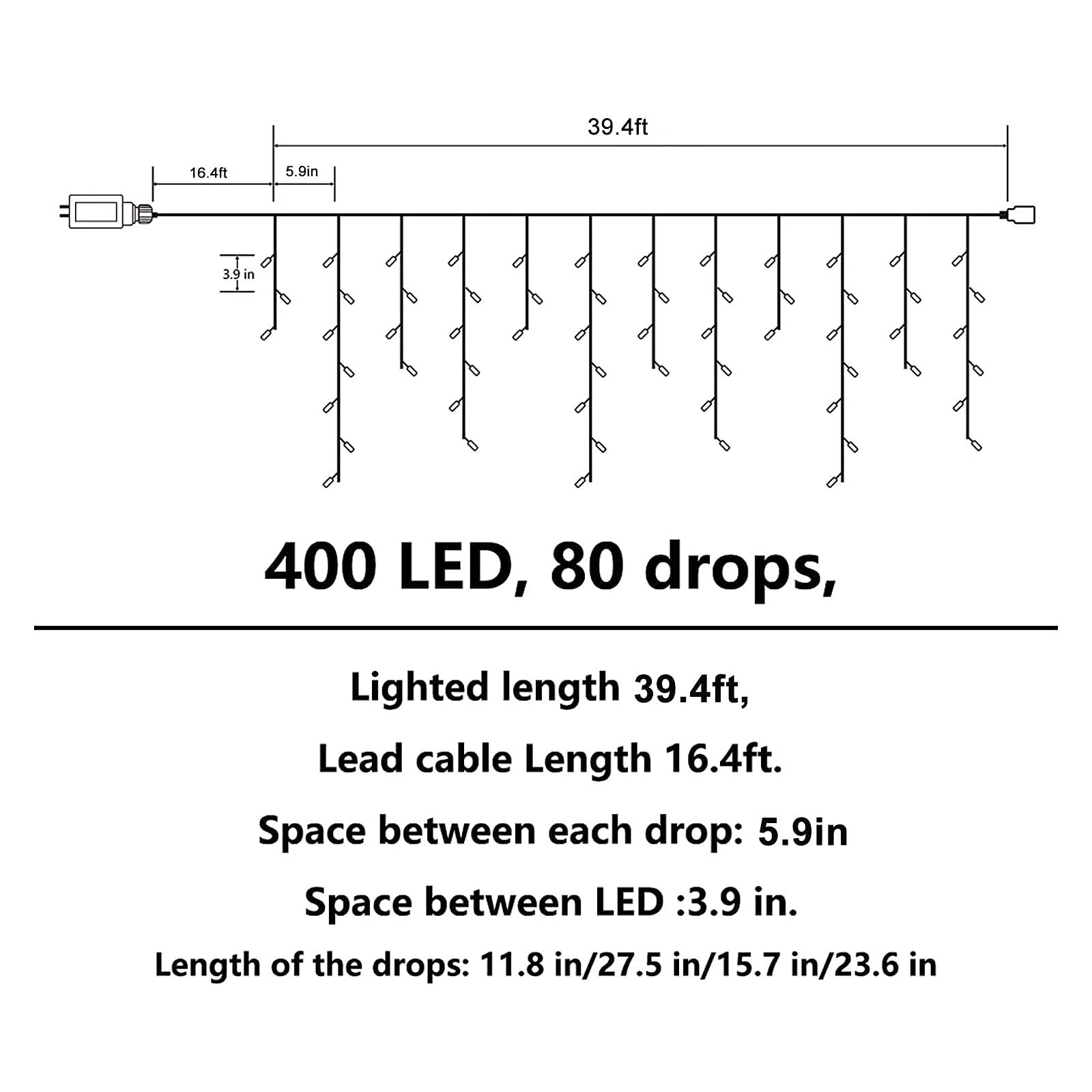 Lomotech Christmas Icicle Lights, 400 LED 80 Drops 39.4Ft 8 Modes Waterproof Christmas Lights Connectable with Timer for Holiday, Wedding Party, Eaves, Christmas Decorations (Blue)