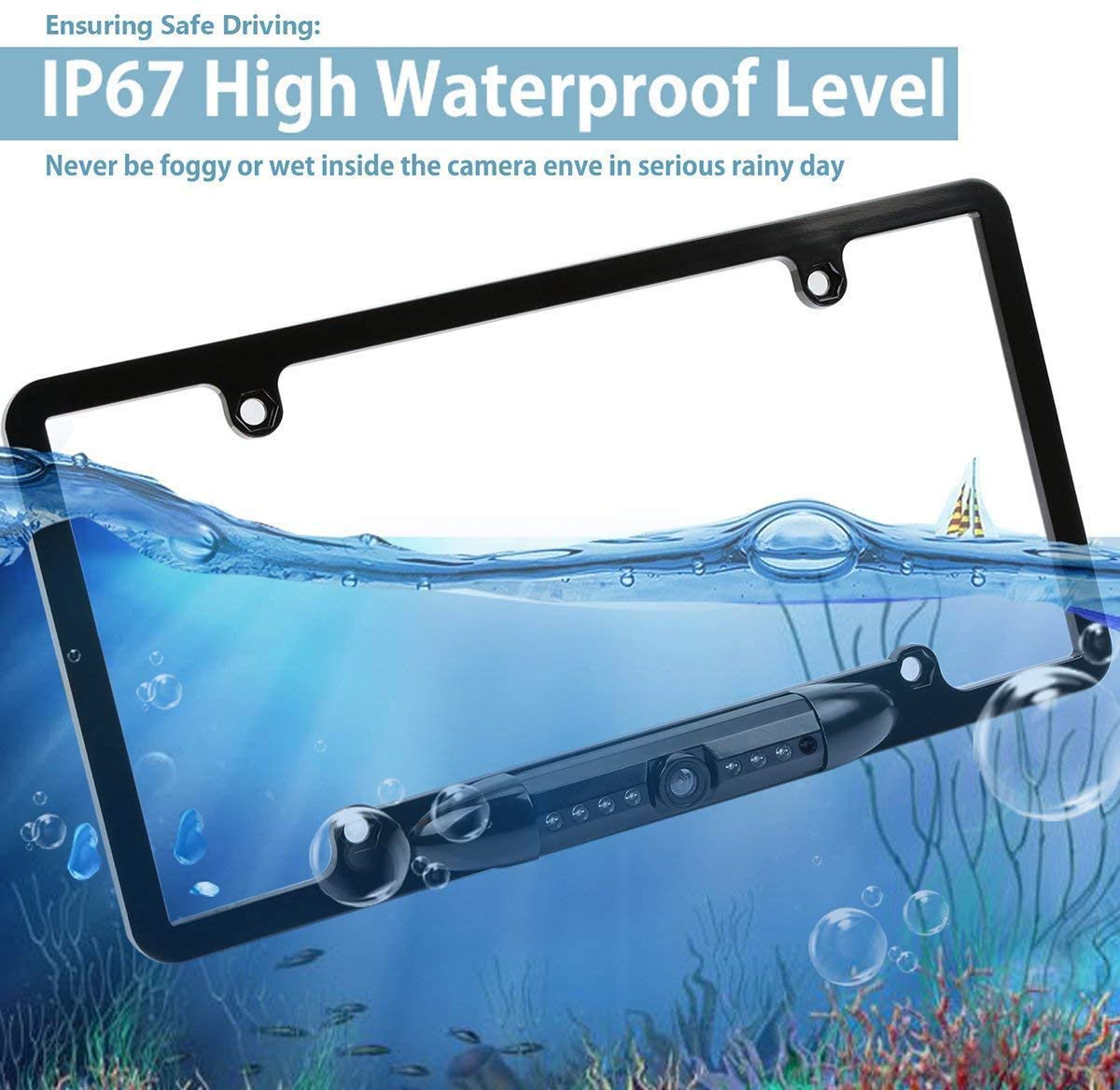 License Plate Frame Backup Camera Night Vision Car Rear View Camera 170° Viewing Angle Waterproof High Sensitive Universal 7 Bright LED Reversing Car Camera Upgrade Version