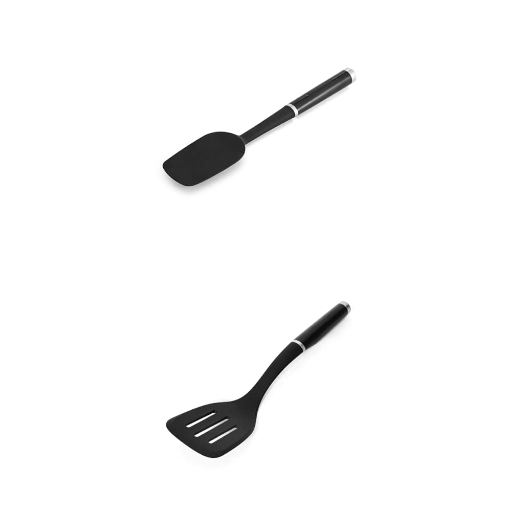 KitchenAid Classic Spoon Spatula, One Size, Black 2 and KitchenAid Classic Slotted Turner, One Size, Black 2, 13.66-Inch