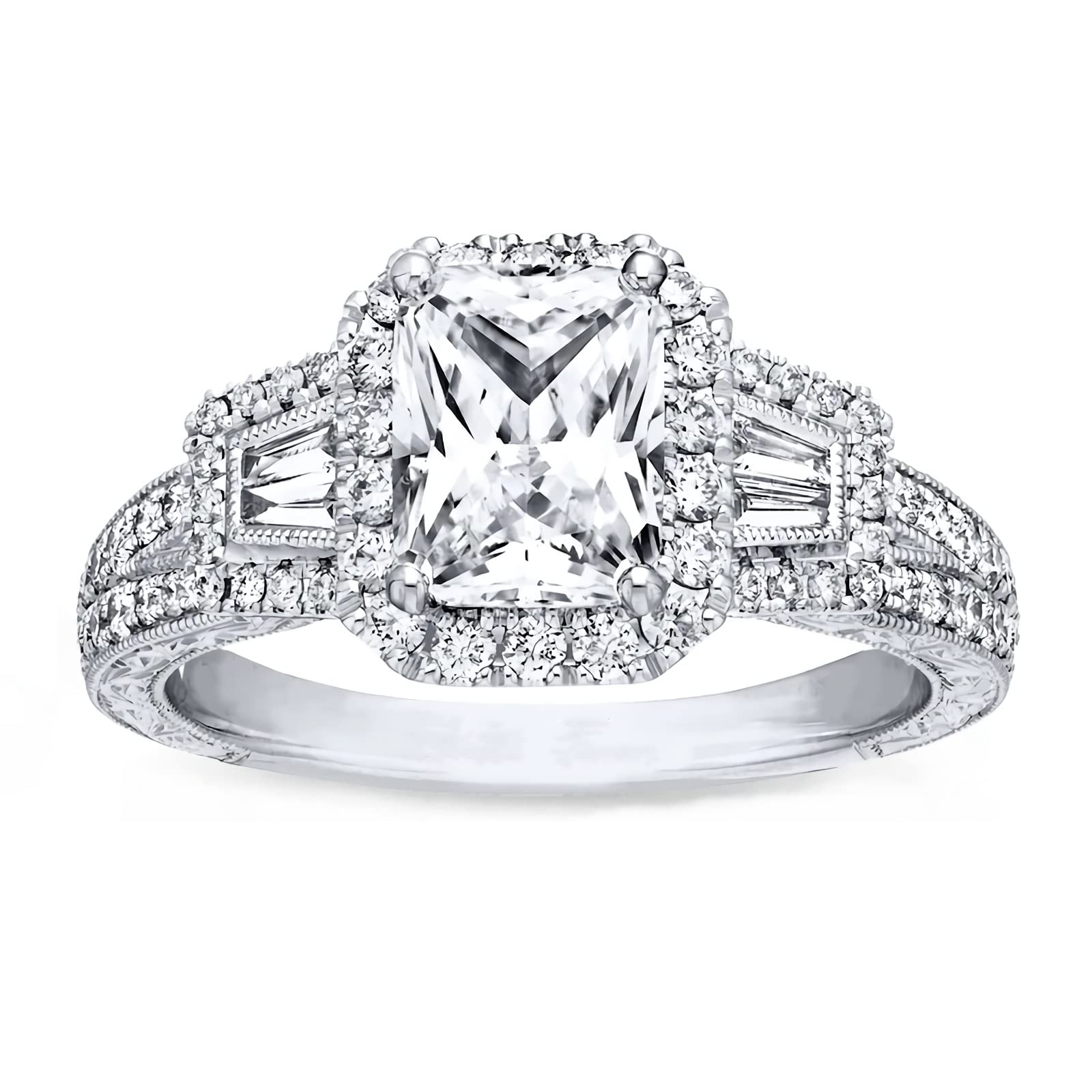 Molioaki 2 Carat (ctw) moissanite engagement rings for women Platinum Plated Silver moissanite rings 7