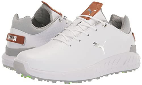 Puma Golf Men's Ignite Articulate Leather Golf Shoe, Puma White-Puma Silver, 10.5