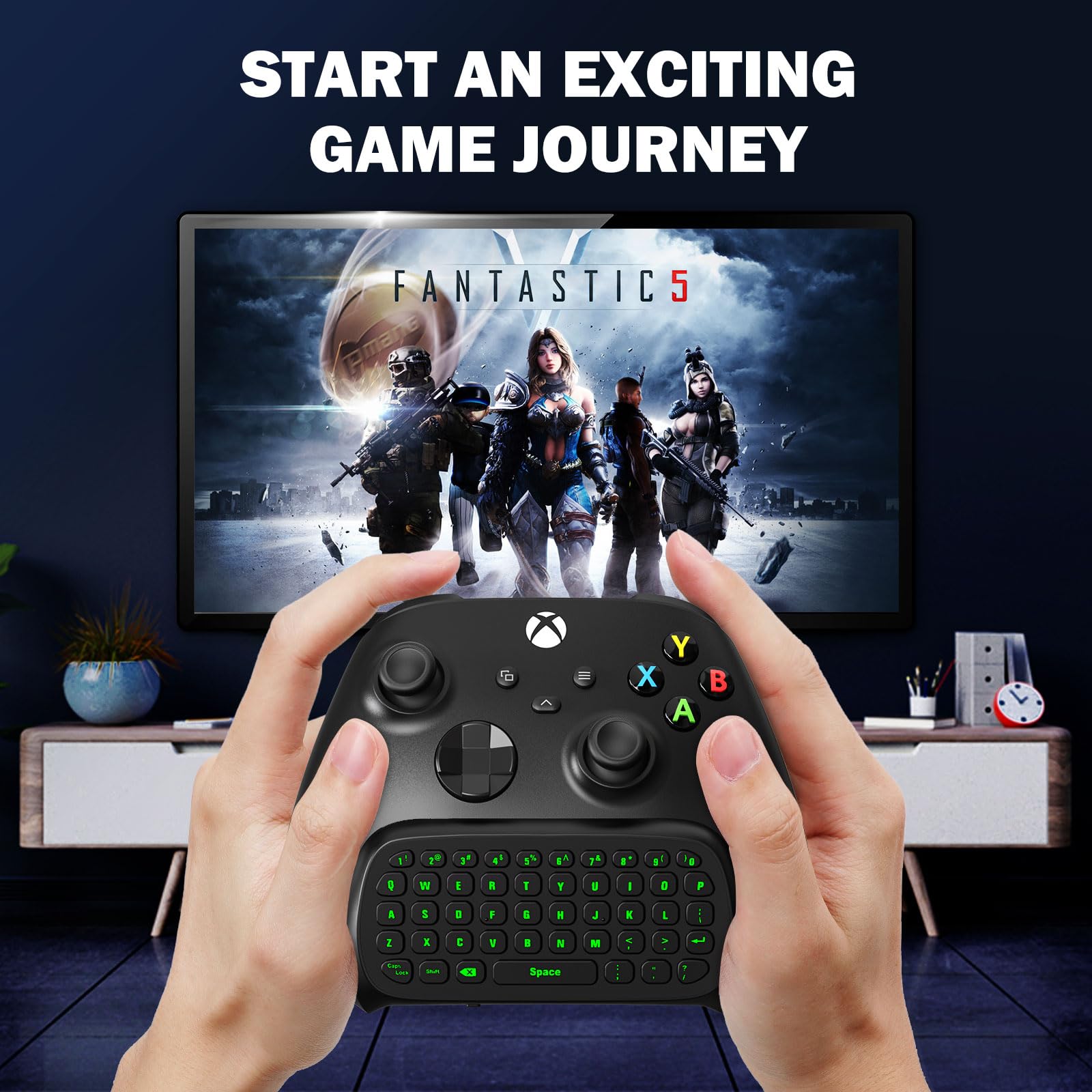 Moko Green Backlight Chatpad for Xbox One Controller, Xbox Series X/S, 2.4G Receiver Chatpad Wireless Message Keyboard Keypad with Headset/Audio Jack for Xbox One/One S/Elite/2 Controller, Black