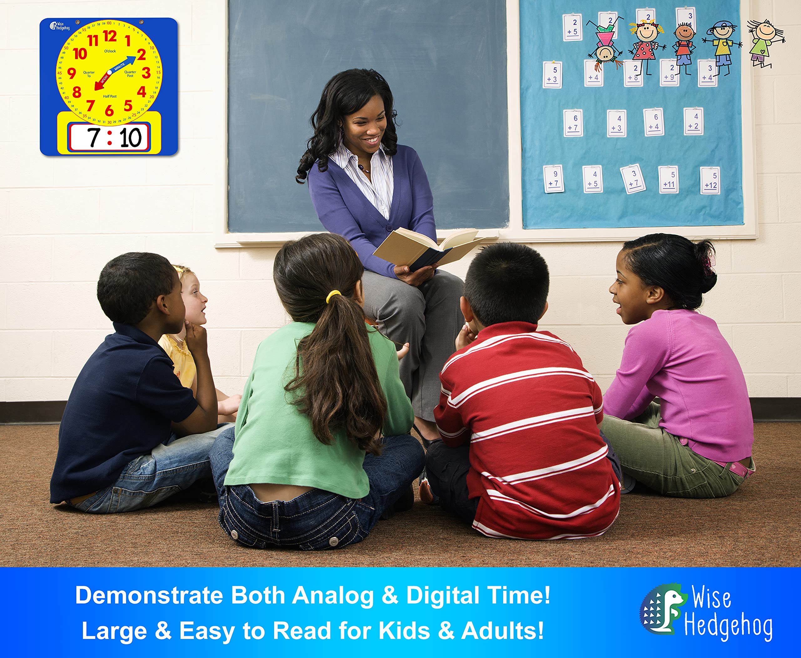 Large Dry Erase Magnetic Teaching Demonstration Clock, Kids Telling Time Learning Clock for Analog and Digital Time, Labelled Minute & Hour Hands, for School Classrooms & Homeschool Supplies