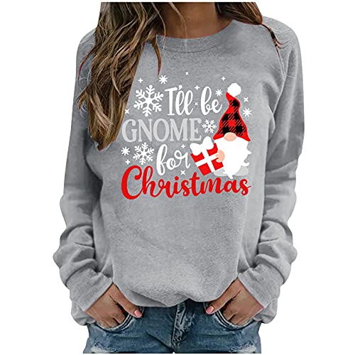 Tops For Women Casual Summer Cute Elk Pattern Blouse Large Size Slouchy Sweatshirt Flowy All-match Pullovers Christmas Tops Grey