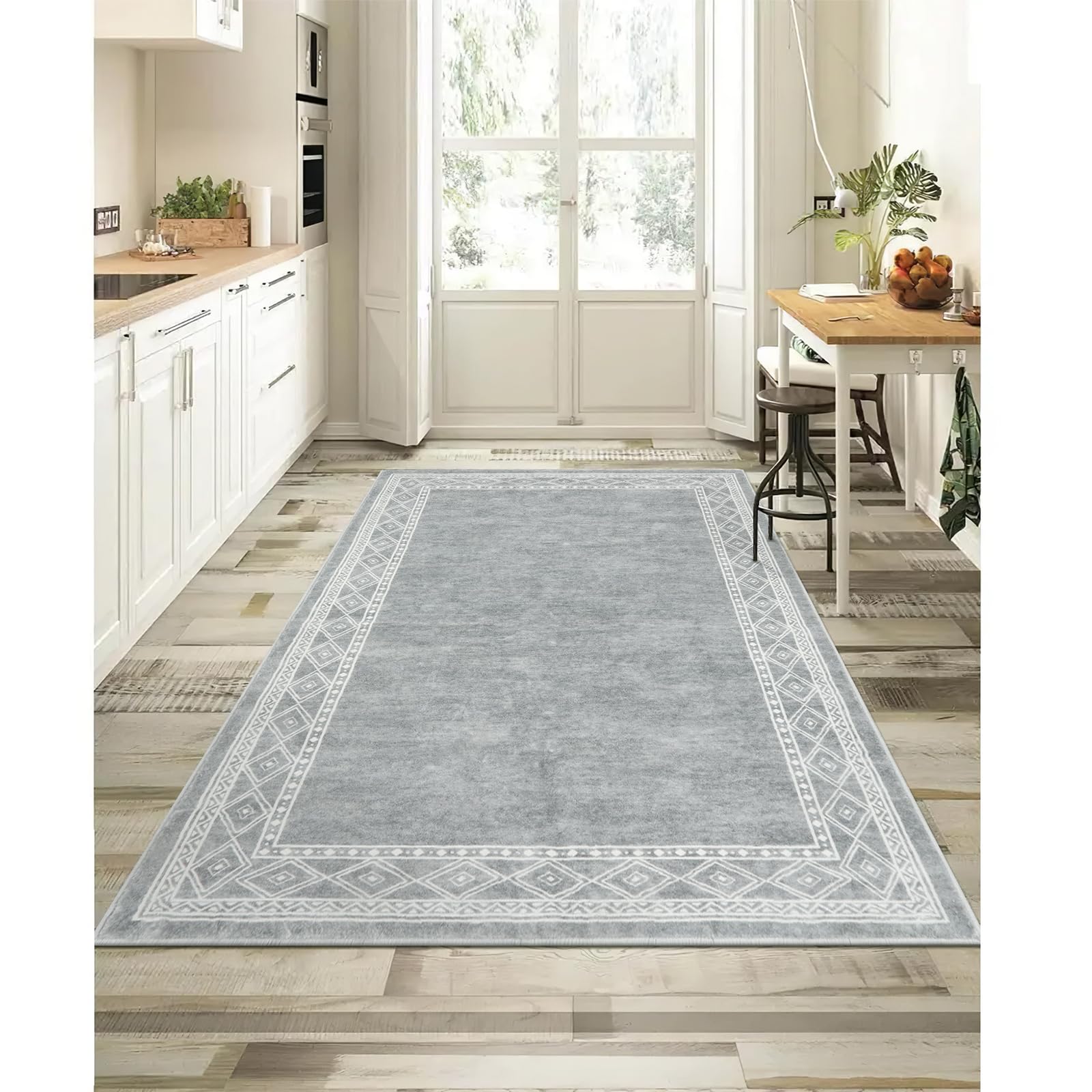 Lahome Modern Bordered Washable Bedroom Rug - 3x5 Rugs for Living Room Ultra-Thin Soft Gray Rug for Entryway Bedroom, Non-Slip Stain Resistant Small Carpet for Laundry Bedroom Office(3'x 5',Grey