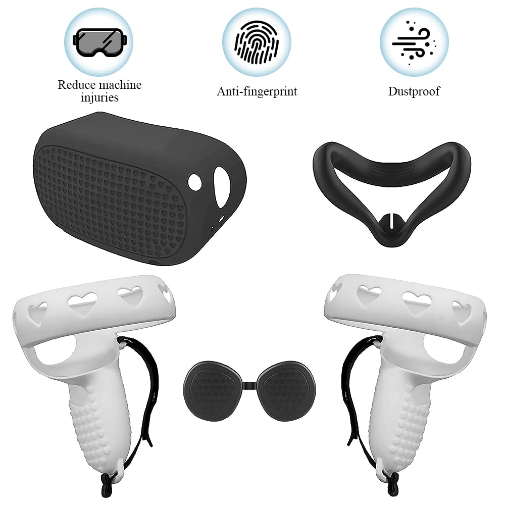 Silicone Cover Set for Oculus Quest 2, Ubitree Virtual Reality Headset Protection Include Headset Cover and Controller Grip, Face Cover, Lens Protector Cover, Shakes Stick Caps