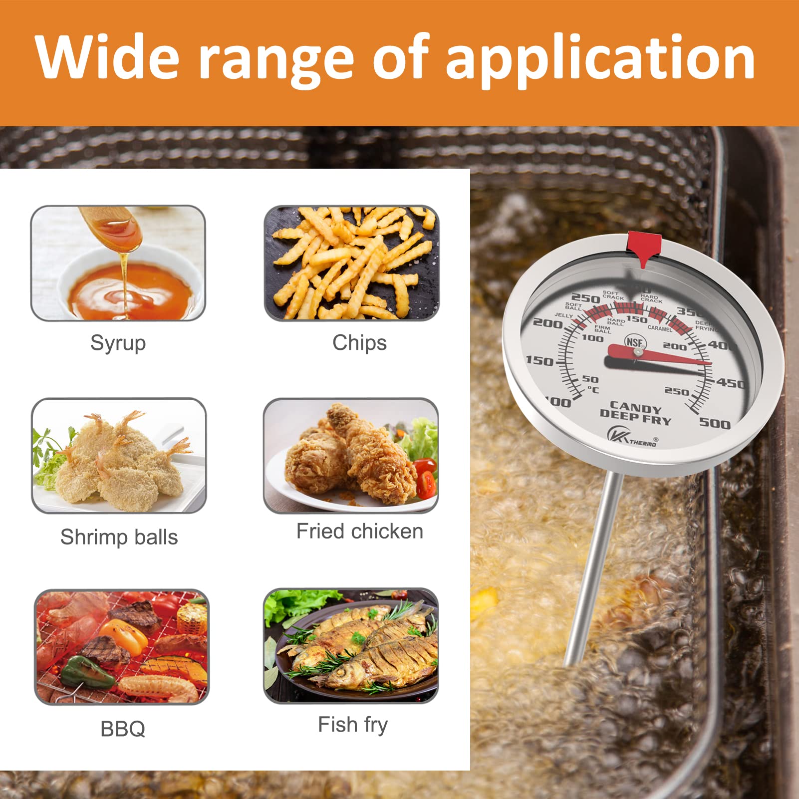 Oven Thermometers and Candy Thermometer with 8β Probe Waterproof dial, no Battery Required, Fast Instant Read Large 2.5" dial, β¦