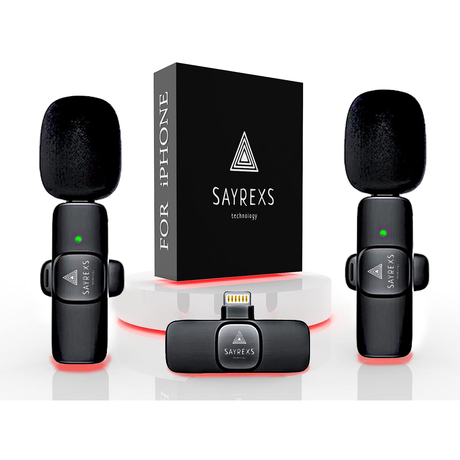 SAYREXS 2 Pack Wireless Lavalier Microphones for iPhone, iPad - Crystal Clear Sound Quality for Recording, Live Streaming, YouTube, Facebook, TikTok