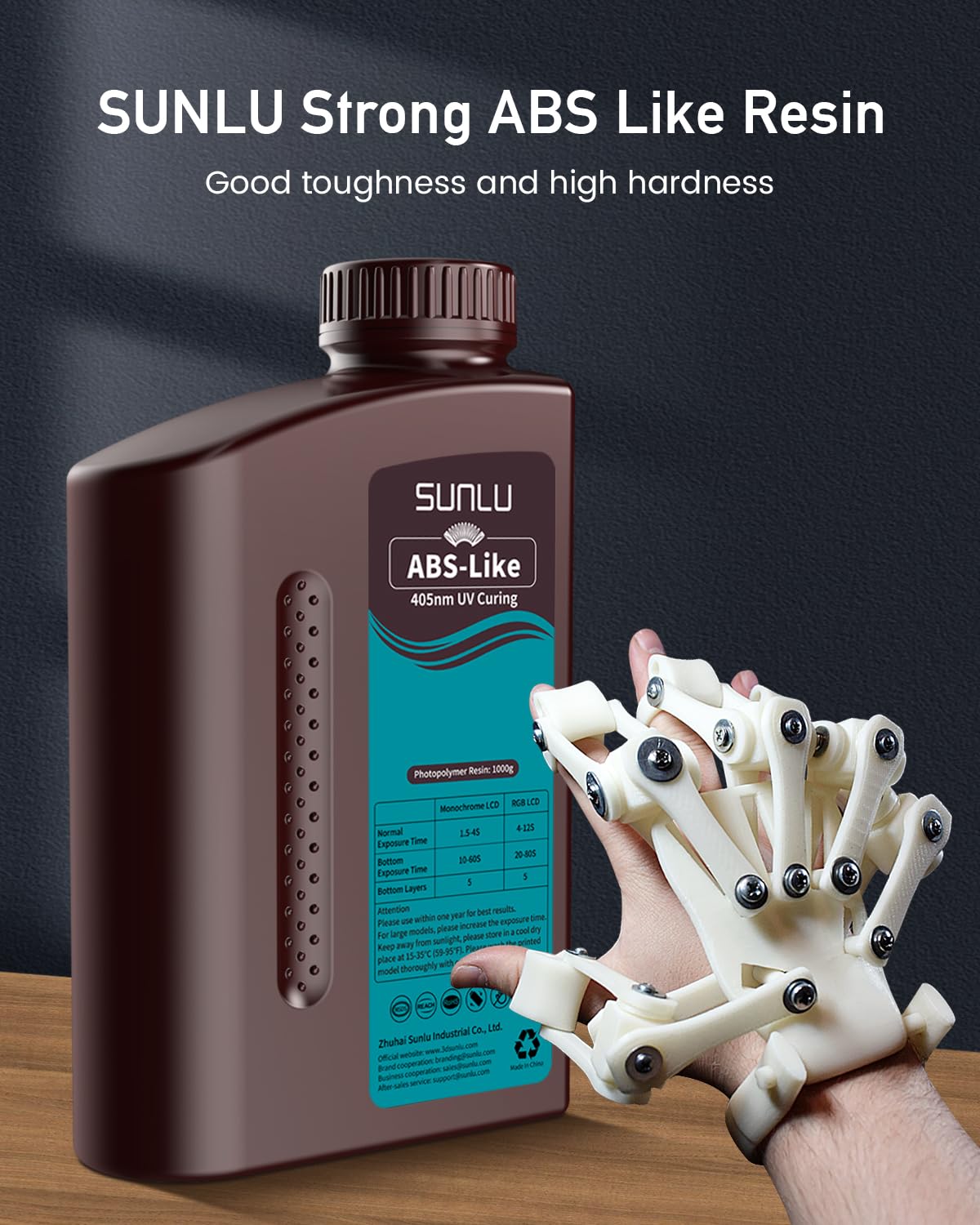 SUNLU ABS Like Resin 2000g, Strong Fast Curing 3D Printer Resin, 395 to 405nm UV Curing 3D Printing Liquid Photopolymer Resin, Non-Brittle and High Precision, 2kg, Dark Grey