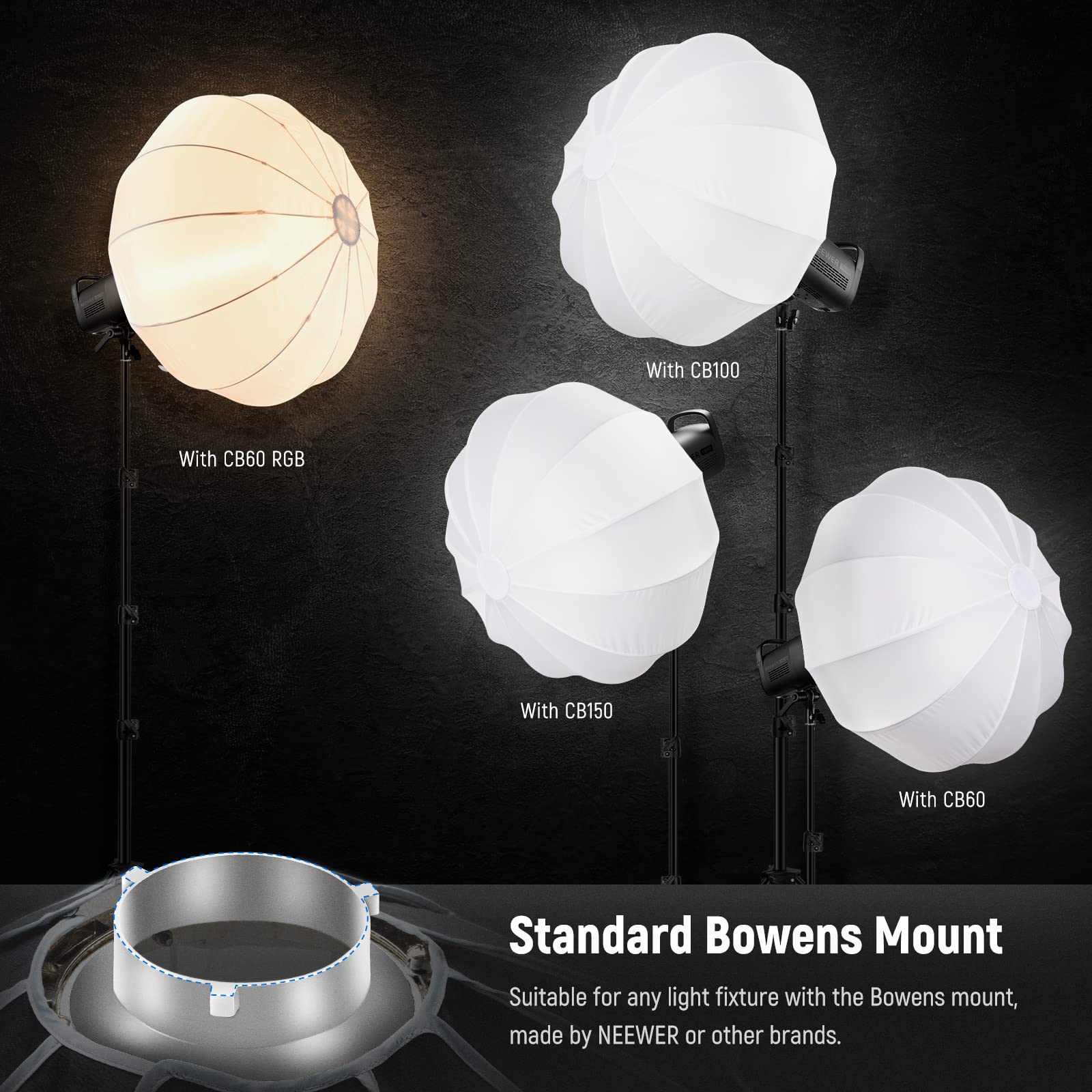 NEEWER 35"/90cm Lantern Softbox One Step Quick Release, 360° Light Diffuser with Skirt, Bowens Mount for Video Light CB60 CB100 CB150 Compatible with Aputure Light 600d Amaran 60x Godox SL60W, NS90L