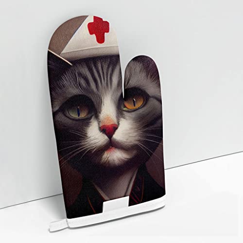 Nurse Oven Mitt - Cat Oven Glove - Animal Print Cooking Gloves