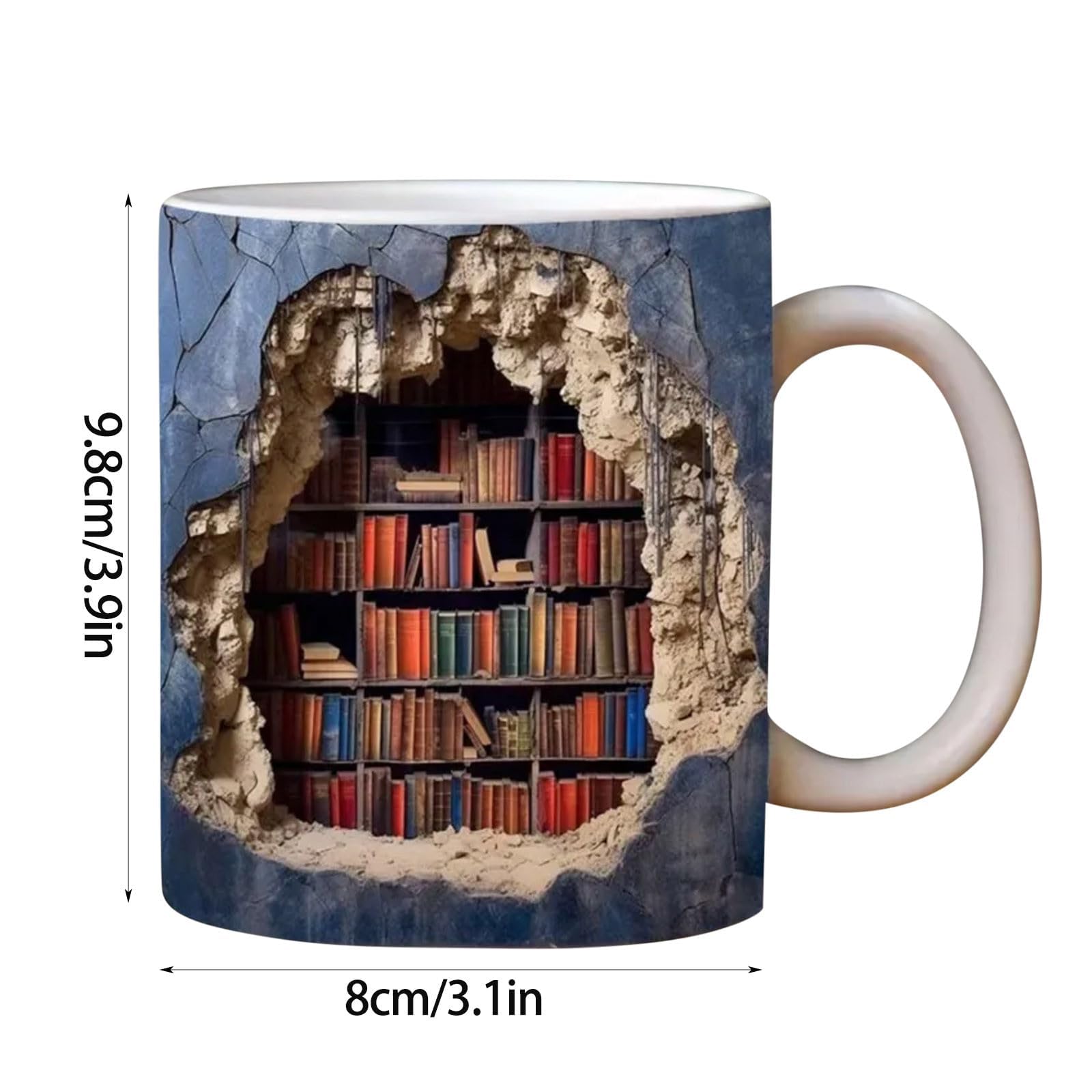 KRAOIKK 3D Bookshelf Coffee Mug Ceramic Coffee Mug Library Shelf, Novelty 3D Book Mug for Coffee Lover, Book Accessories for Reading Lovers Librarian Gifts Personal Library Kit for Book Lovers (A)